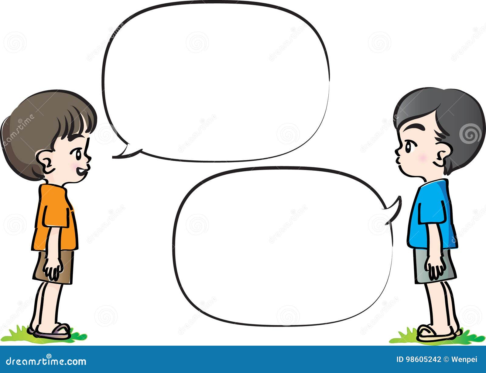 Vector Drawing Kids Talk with Speech Bubble Stock Vector - Illustration ...