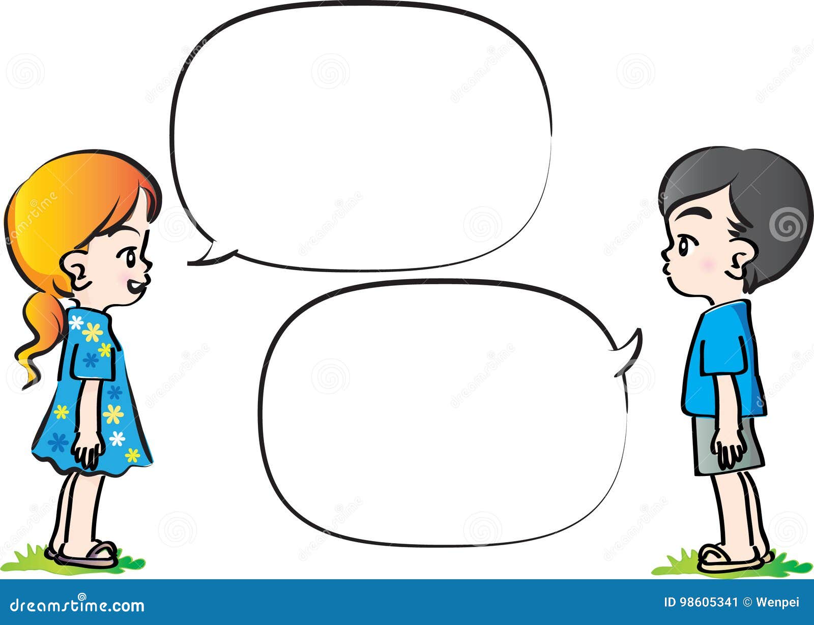Vector Drawing Kids Talk with Speech Bubble Stock Illustration ...