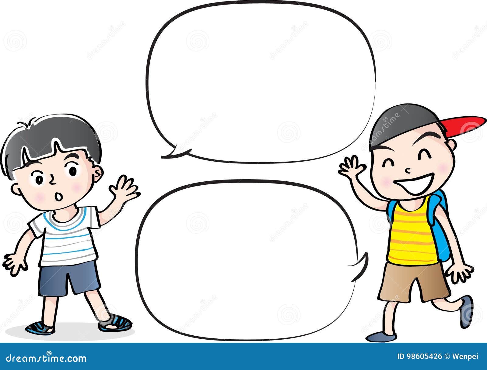 Vector Drawing Kids Talk with Speech Bubble Stock Illustration ...