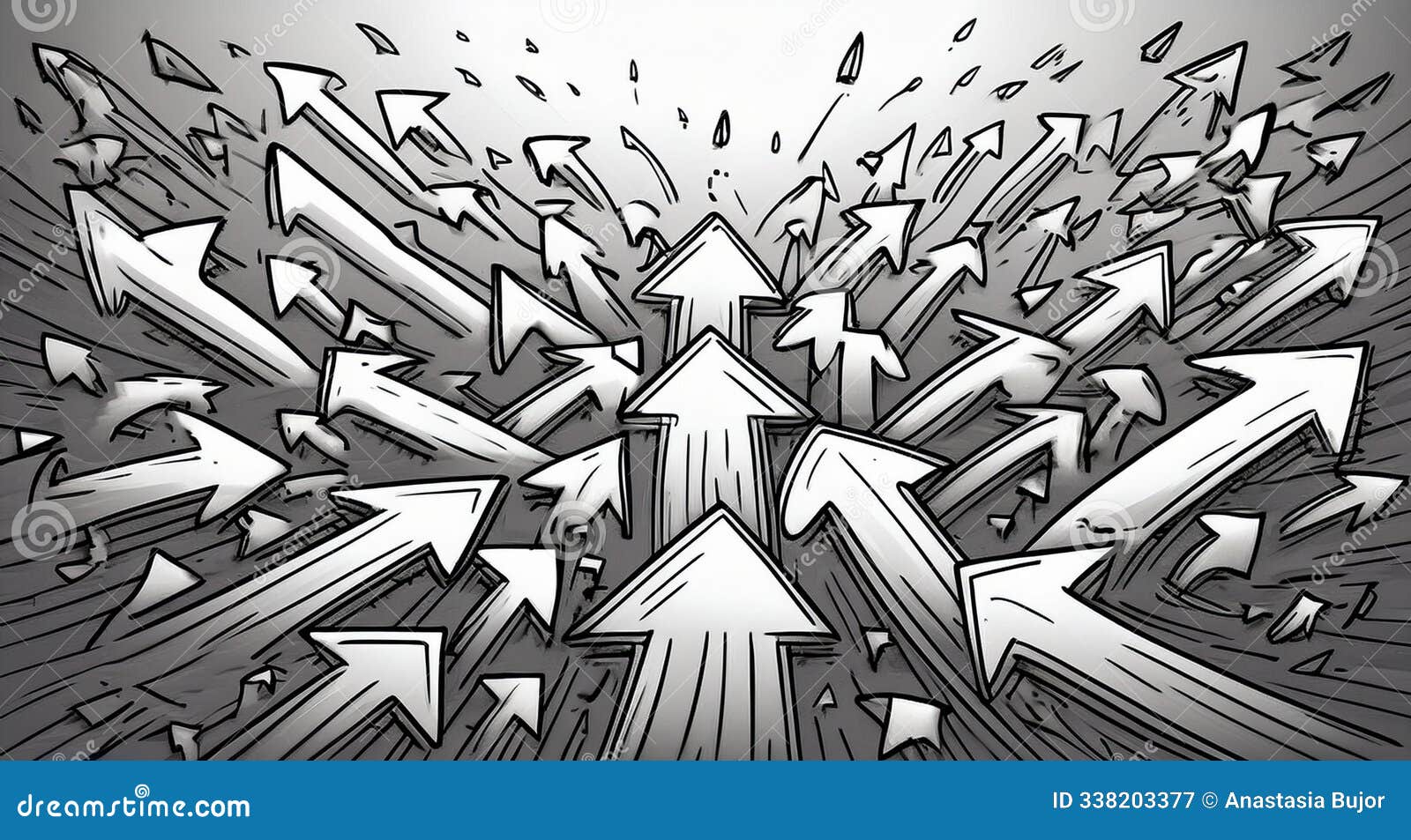 Vector Drawing of Many Arrows Flying in Different Directions. Stock ...