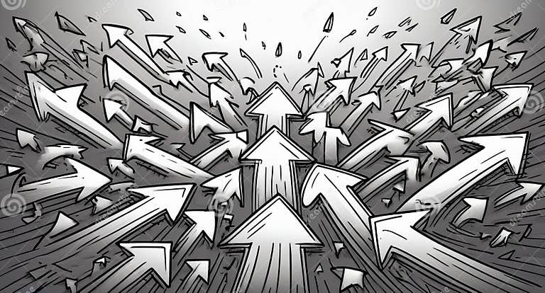 Vector Drawing of Many Arrows Flying in Different Directions. Stock ...