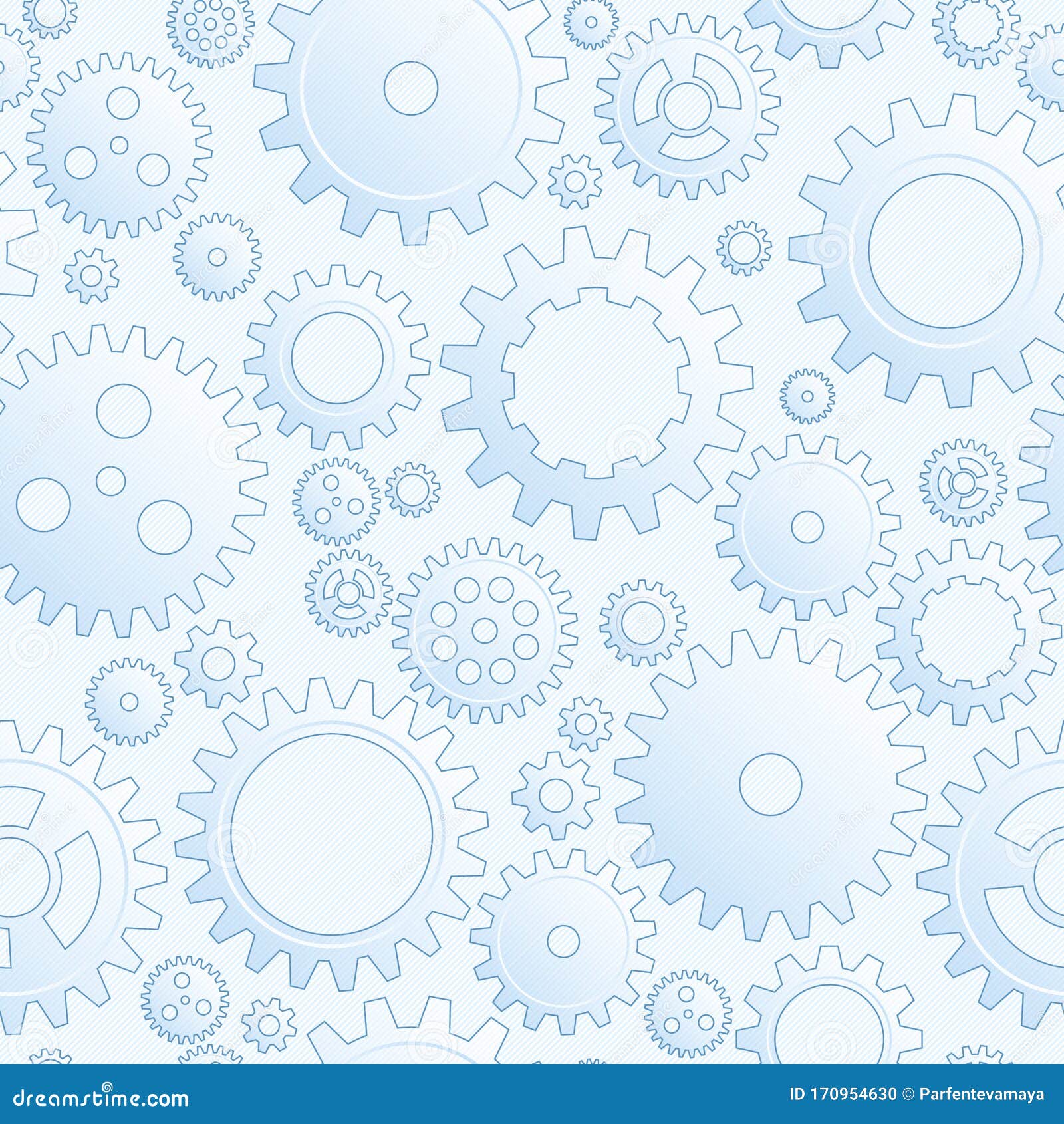Vector Drawing Mechanical Cogwheel Seamless Pattern. Light Blue Gear ...