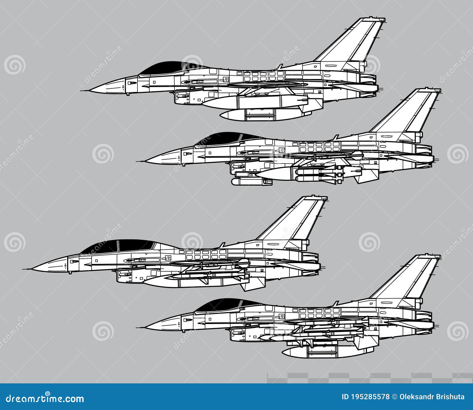 General Dynamics F-16 Fighting Falcon. Vector Drawing of Modern ...