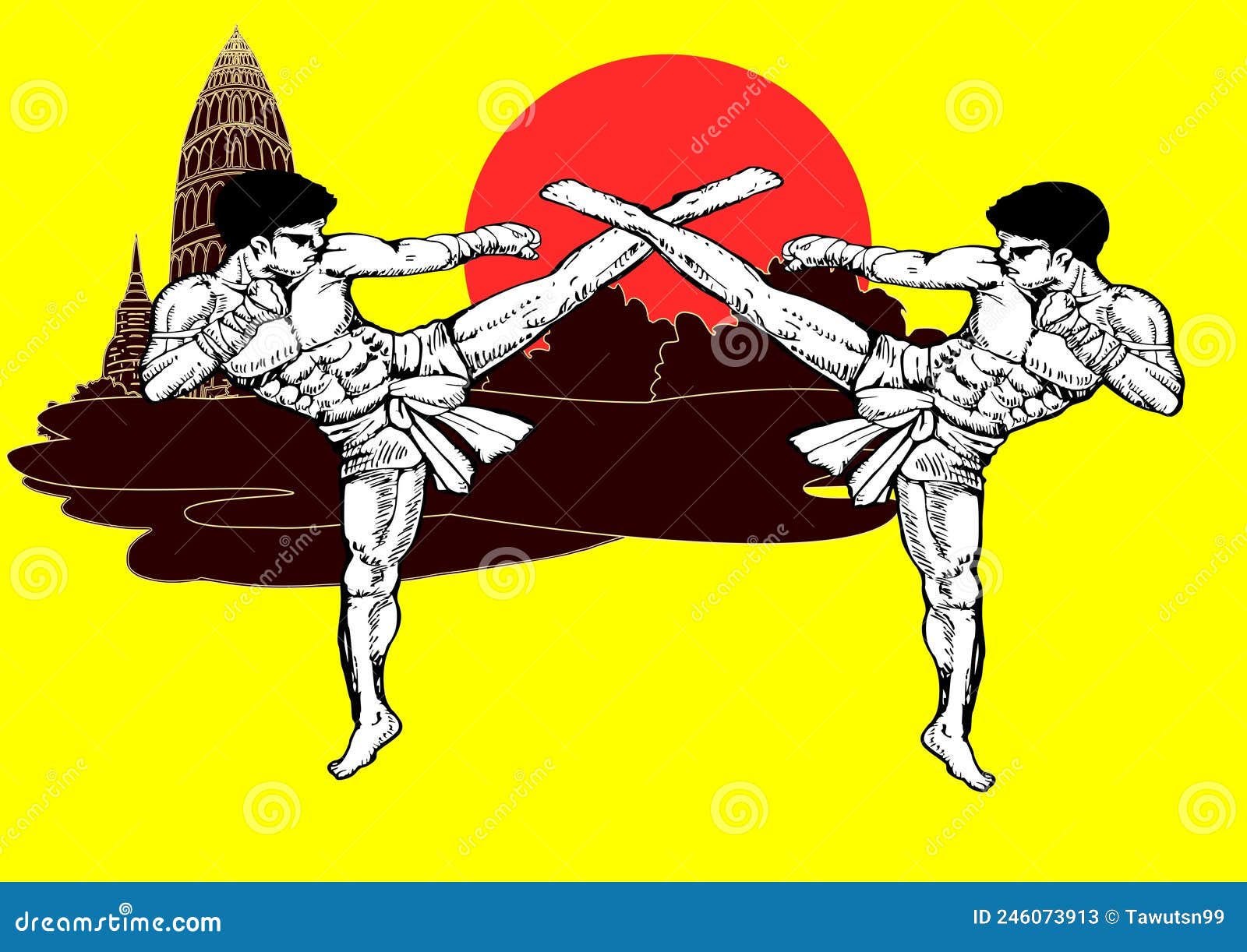 Vector Drawing of Muay Thai and the Backdrop of Thai Architecture Stock ...