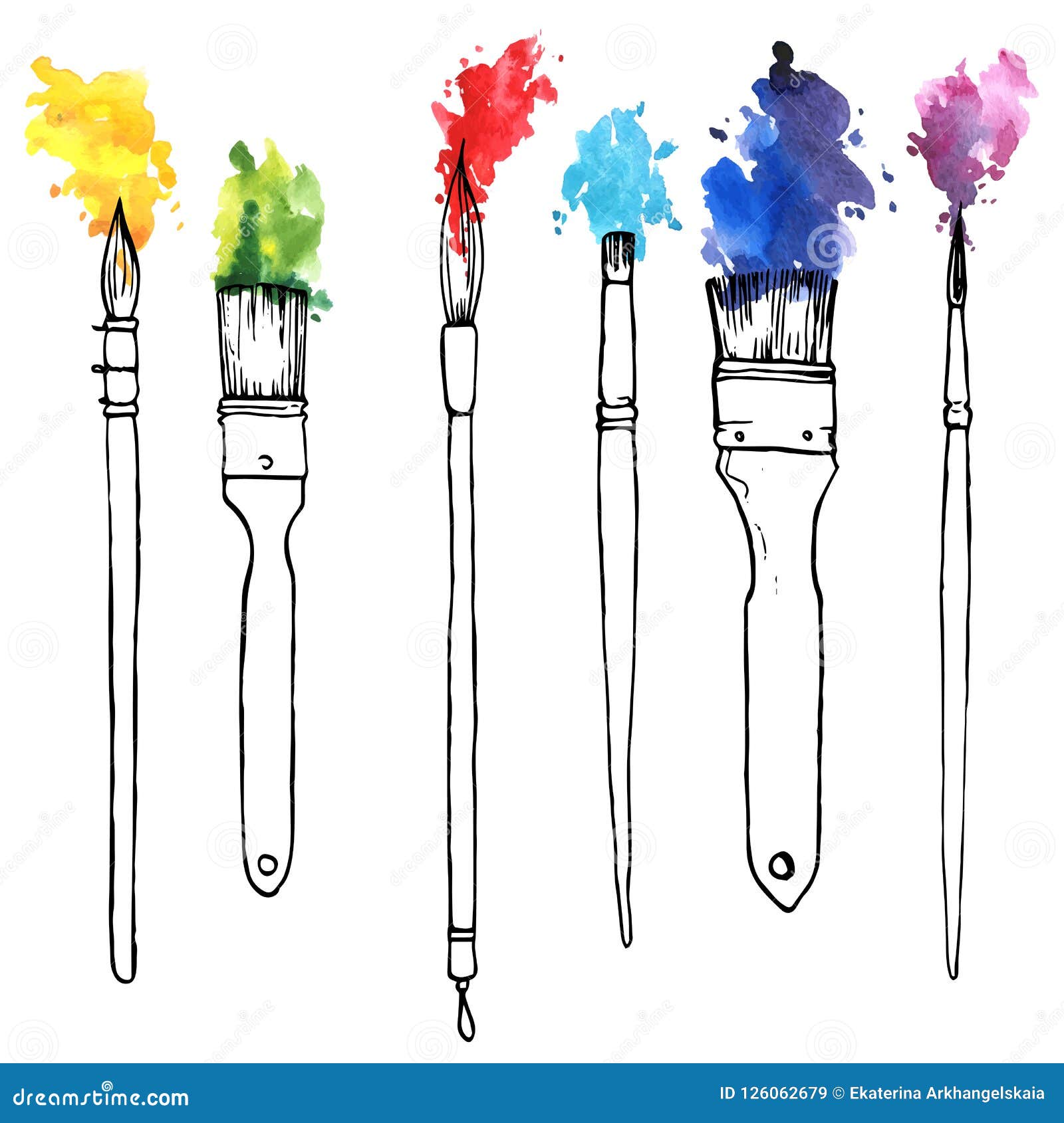 Vector Drawing Paintbrushes with Paint Stock Vector - Illustration of ...