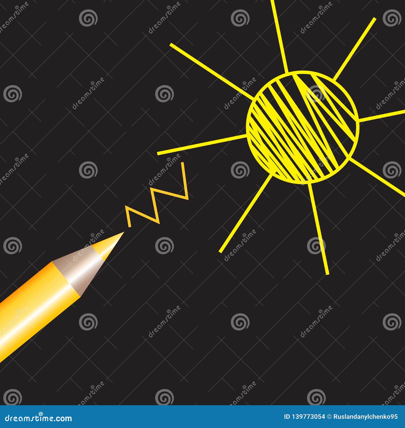 Vector Drawing of a Pencil Drawing of the Sun. Lines Warm Stock ...