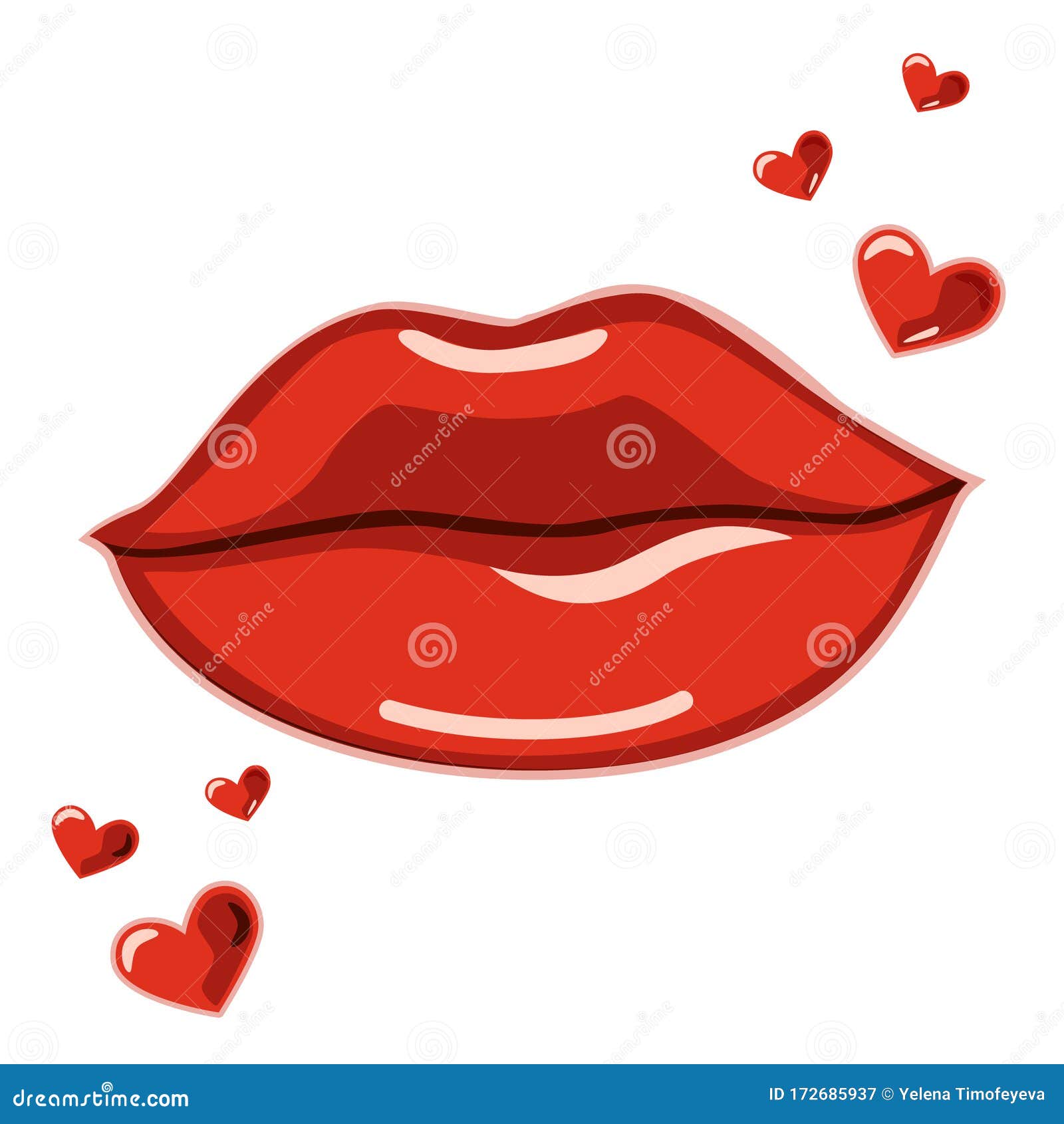 Vector Drawing Red Lips, Hearts Soaring Stock Vector - Illustration of ...