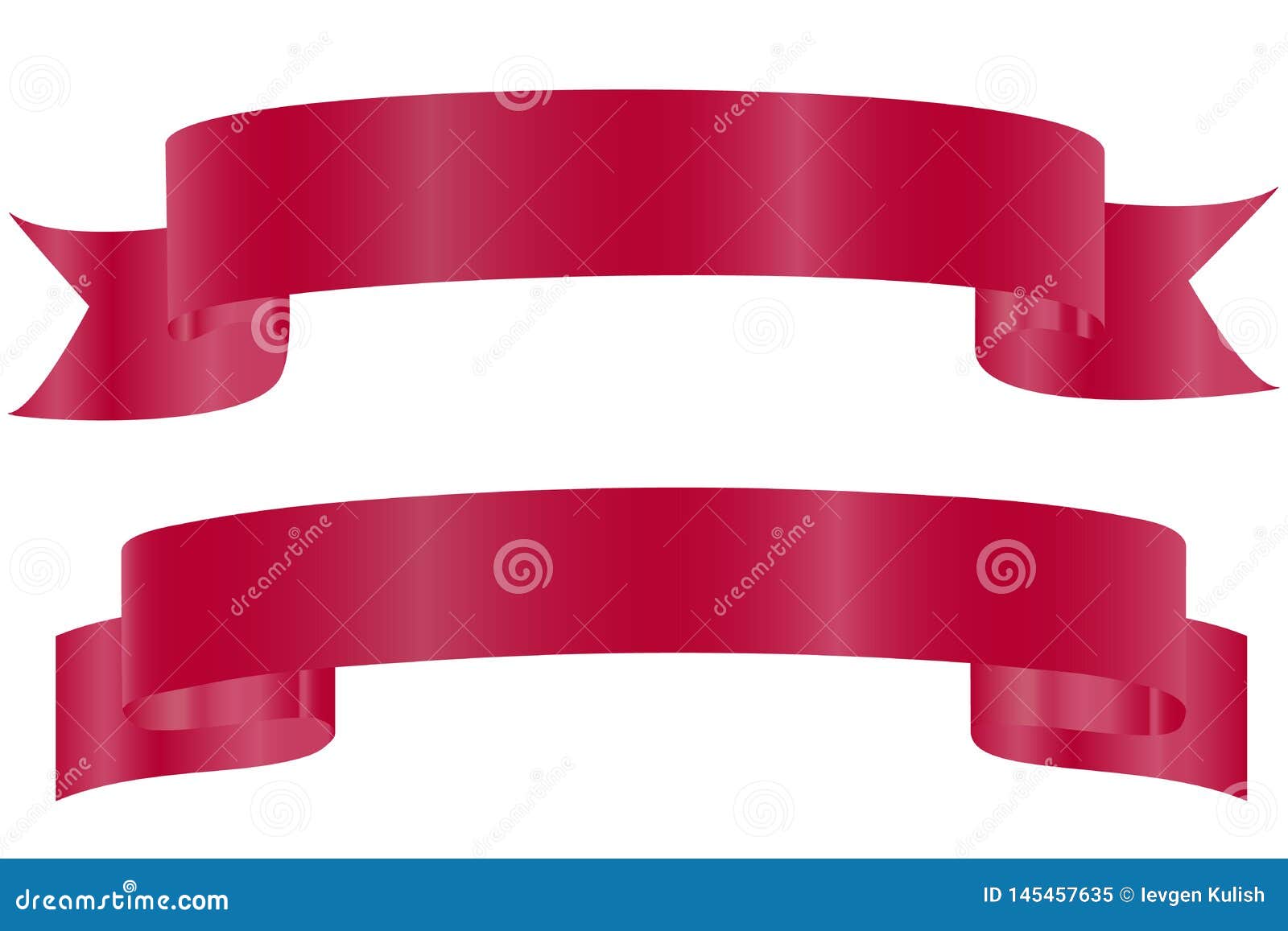 Vector Drawing. Red Shiny Curved Ribbons Isolated on White Background ...