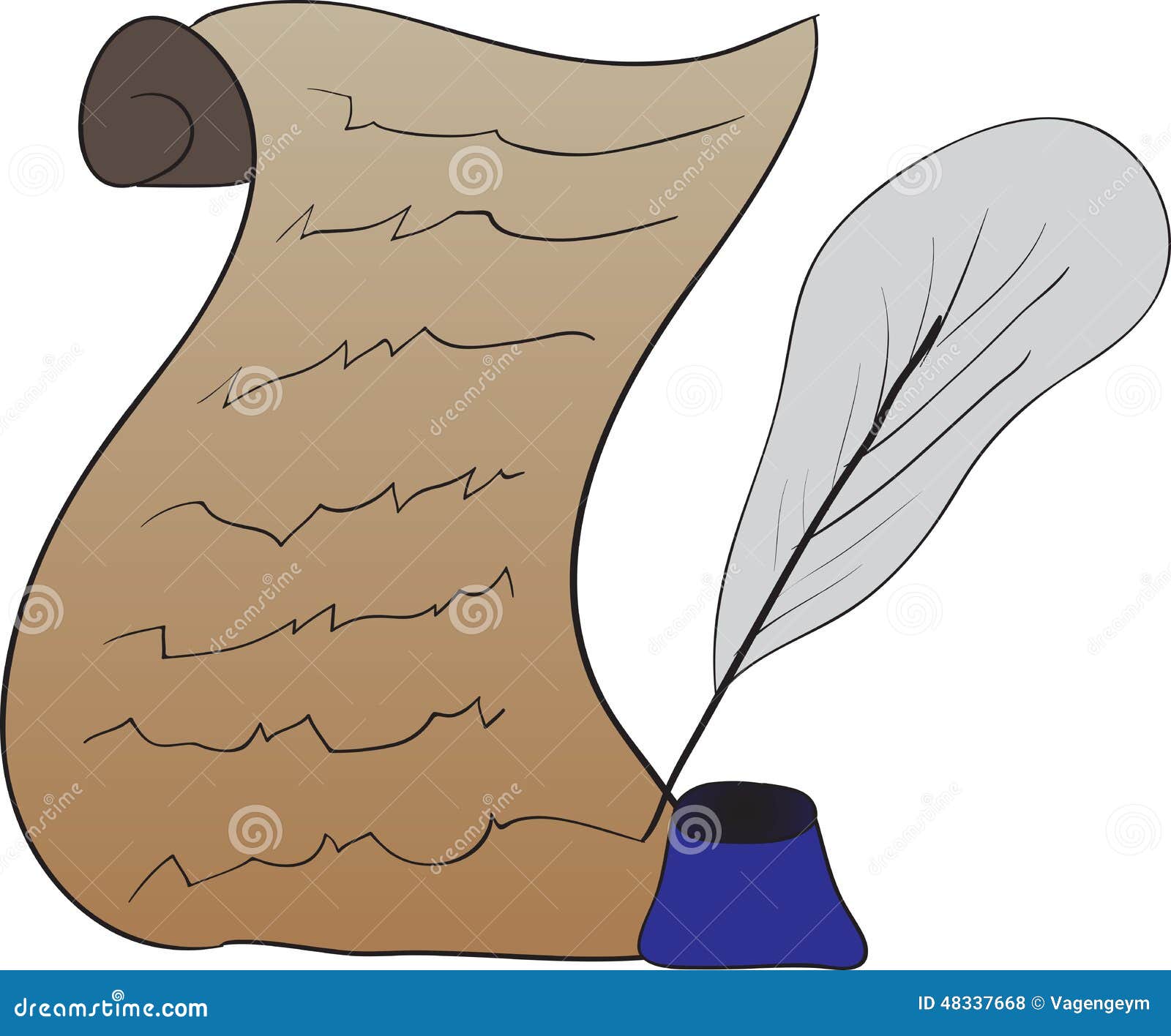 Vector Drawing of the Scroll and Ink Stock Vector - Illustration of ...