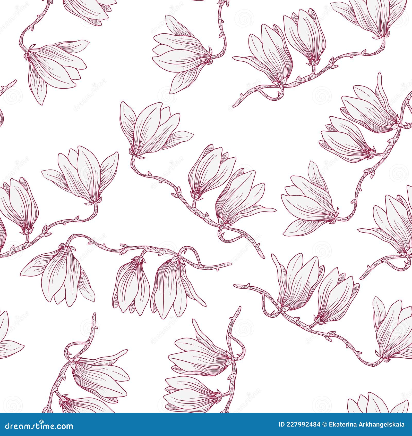 Vector Drawing Seamless Pattern with Branch of Magnolia Stock Vector ...