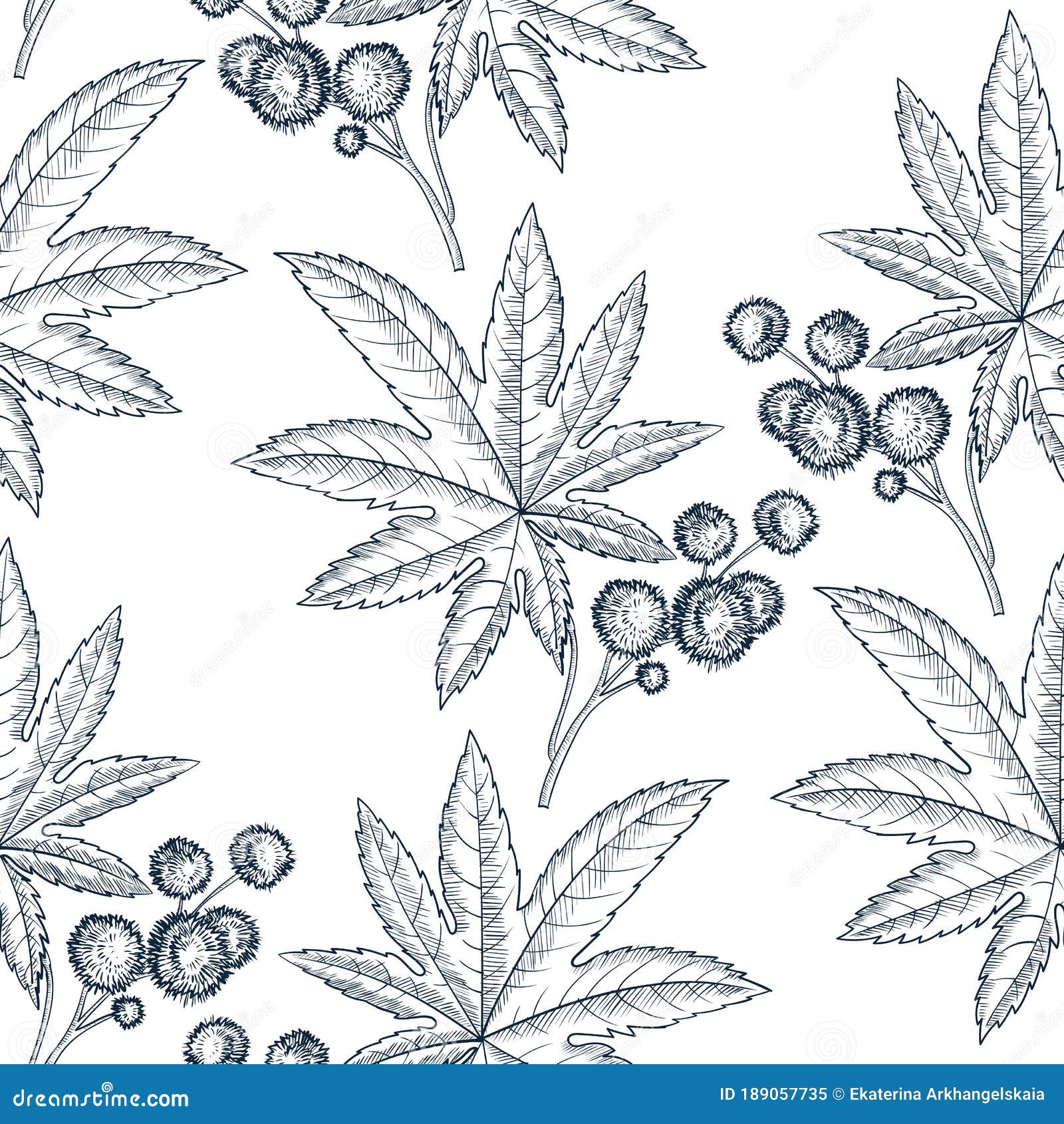 Vector Drawing Seamless Pattern with Castor Plant Stock Illustration ...