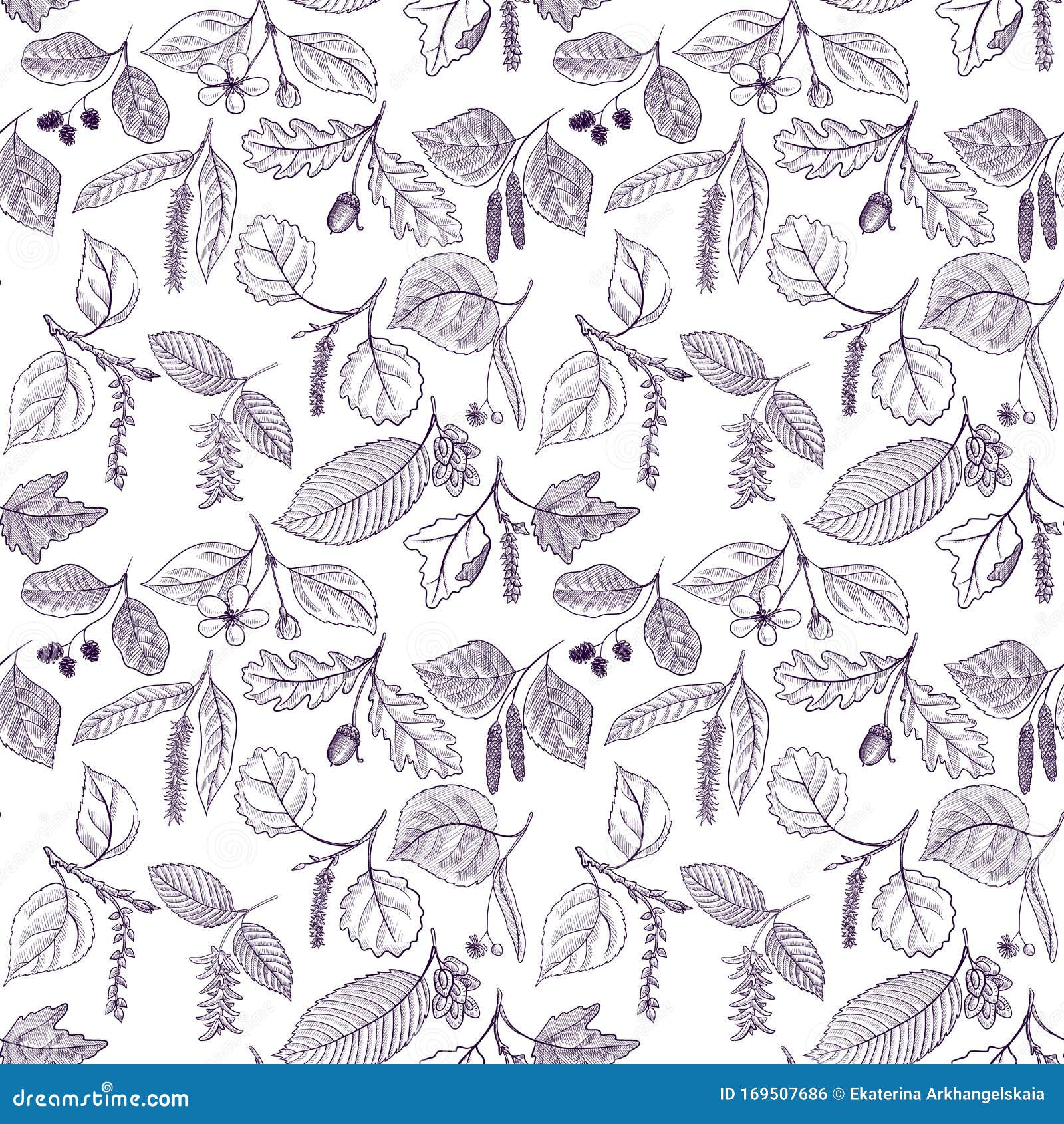 Vector Drawing Seamless Pattern Stock Vector - Illustration of leaf ...