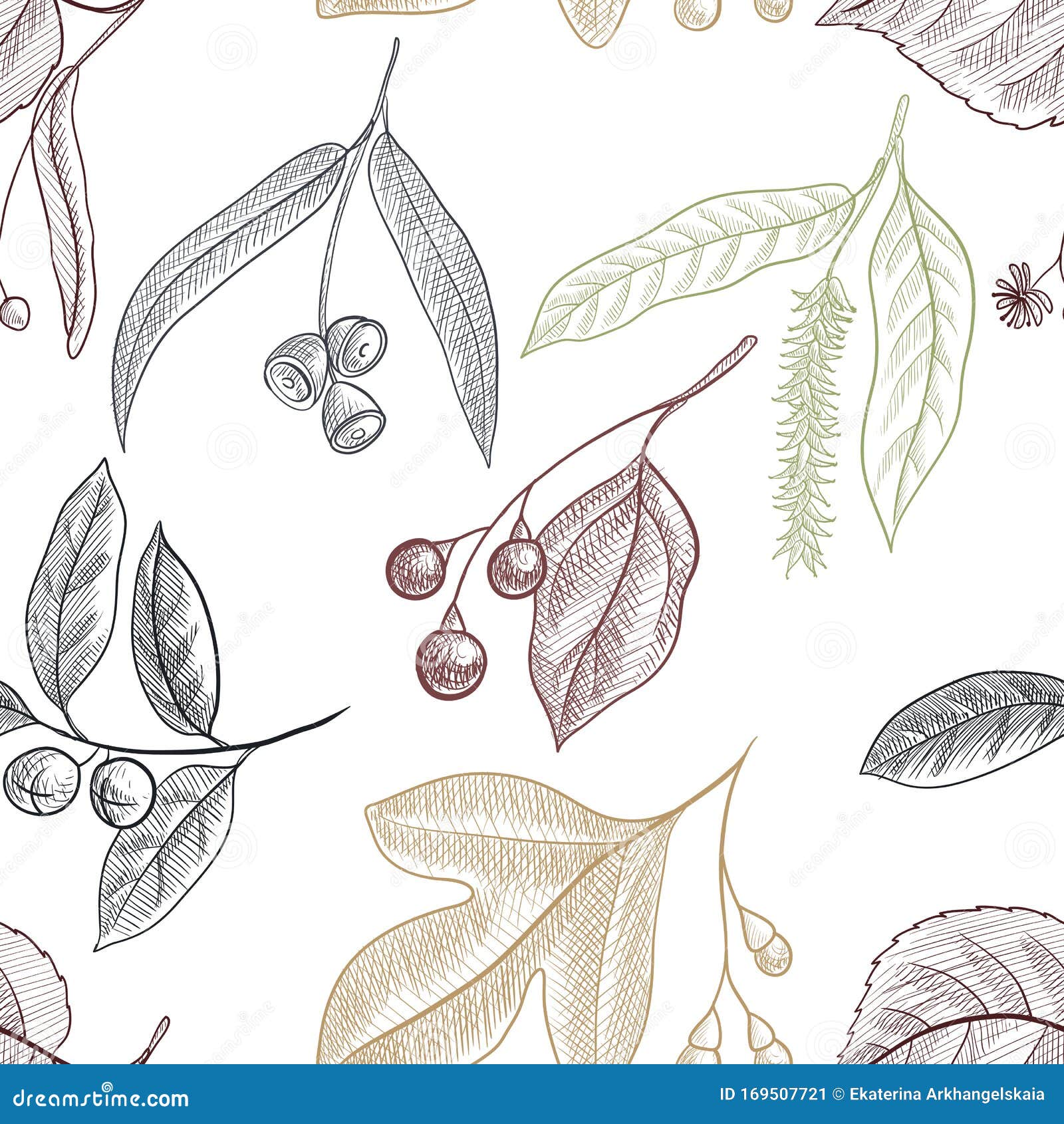 Vector Drawing Seamless Pattern Stock Vector - Illustration of foliage ...