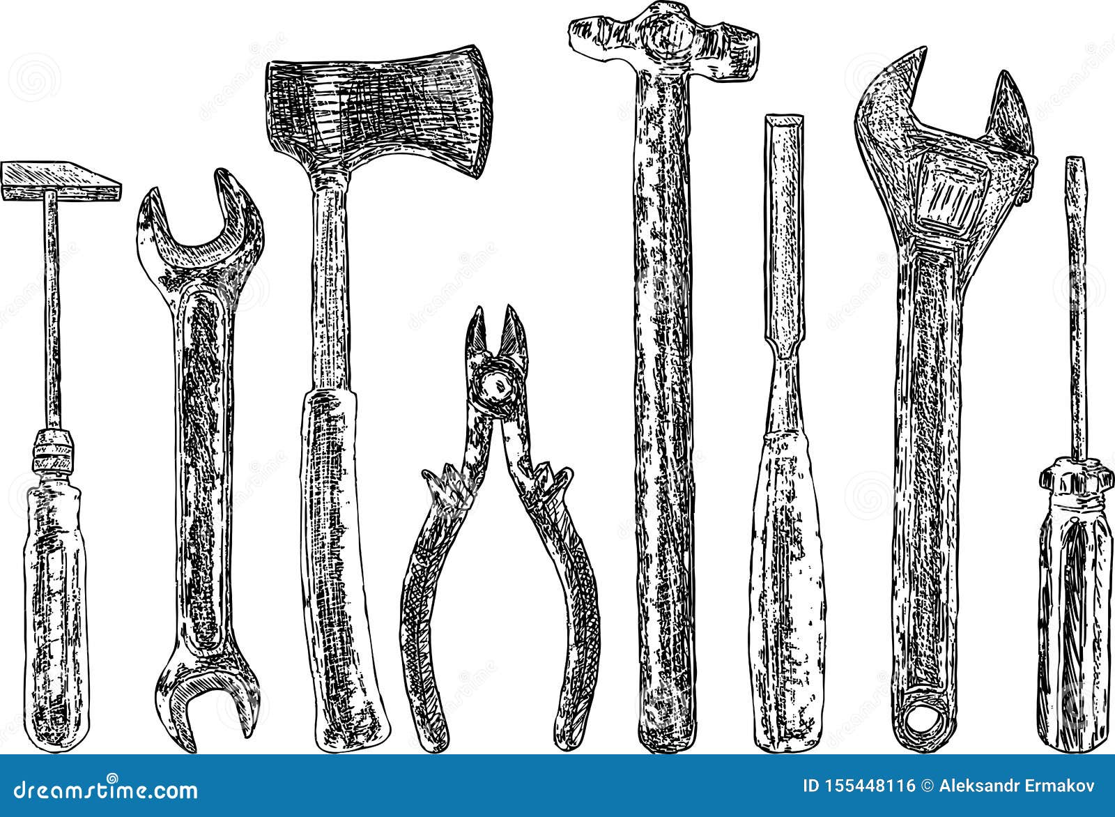 Vector Drawing of a Set of Carpentry Tools Stock Vector - Illustration ...