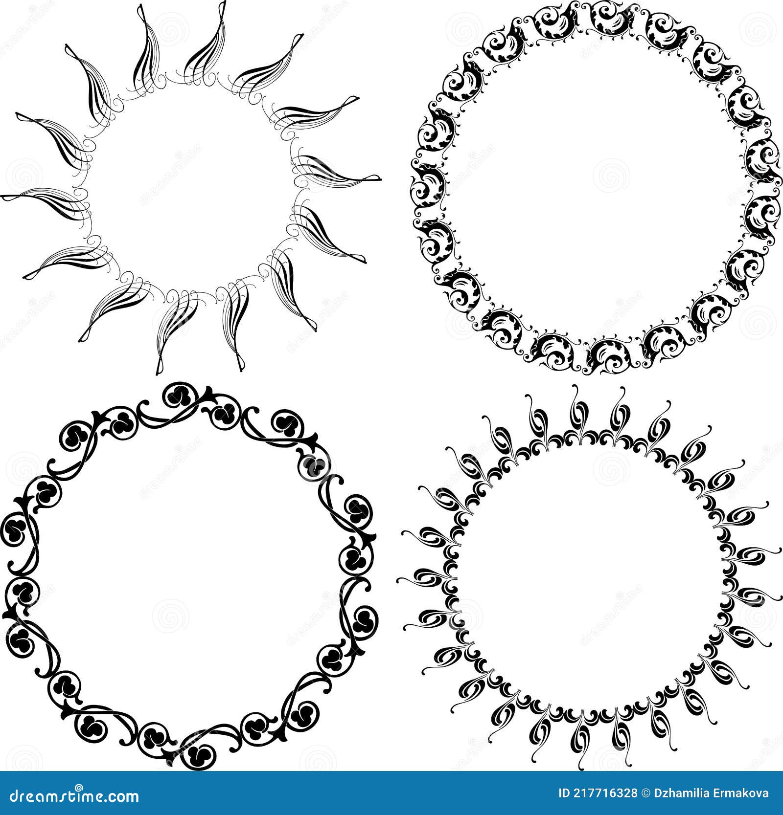 Vector Drawing of Set Decorative Round Frames in Retro Style Stock ...