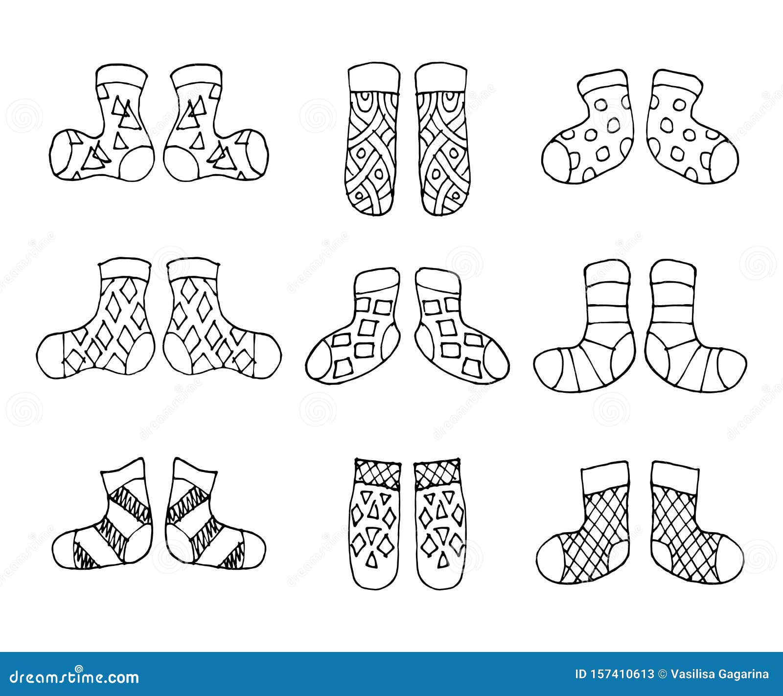 Vector Drawing Set of Socks. Contour Design Elements Stock Vector ...