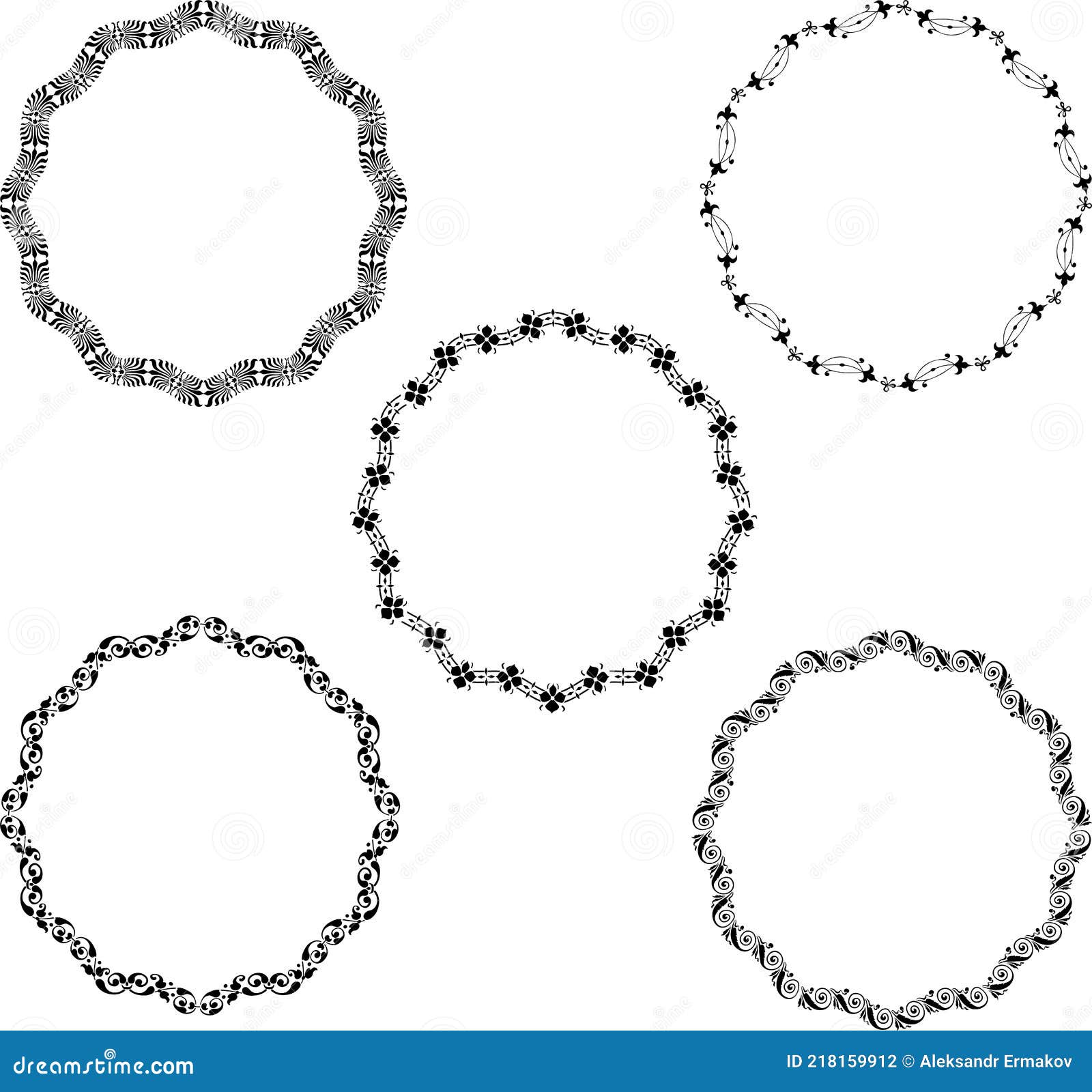 Vector Drawing of Set Various Decorative Wavy Circle Frames Stock ...
