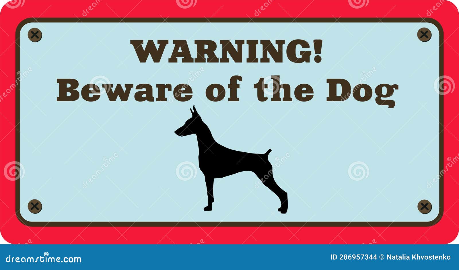 Sign Beware of the Dog stock vector. Illustration of doberman - 286957344