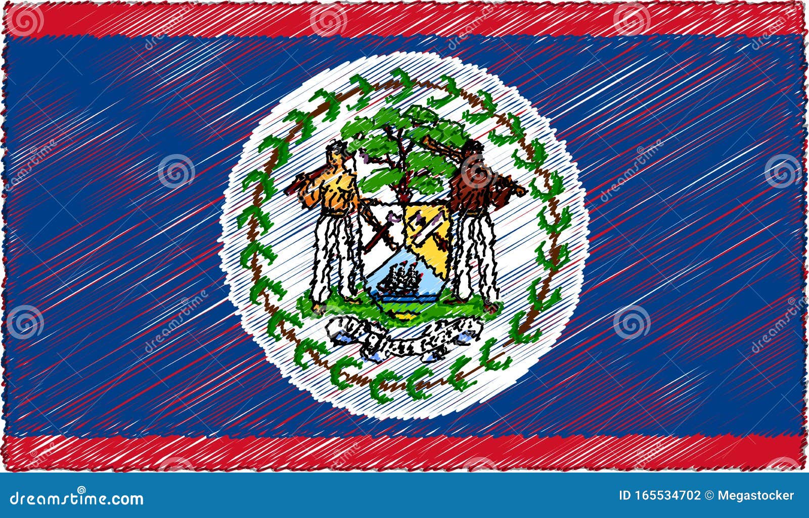 Vector Illustration of Sketch Style Belize Flag Stock Vector ...