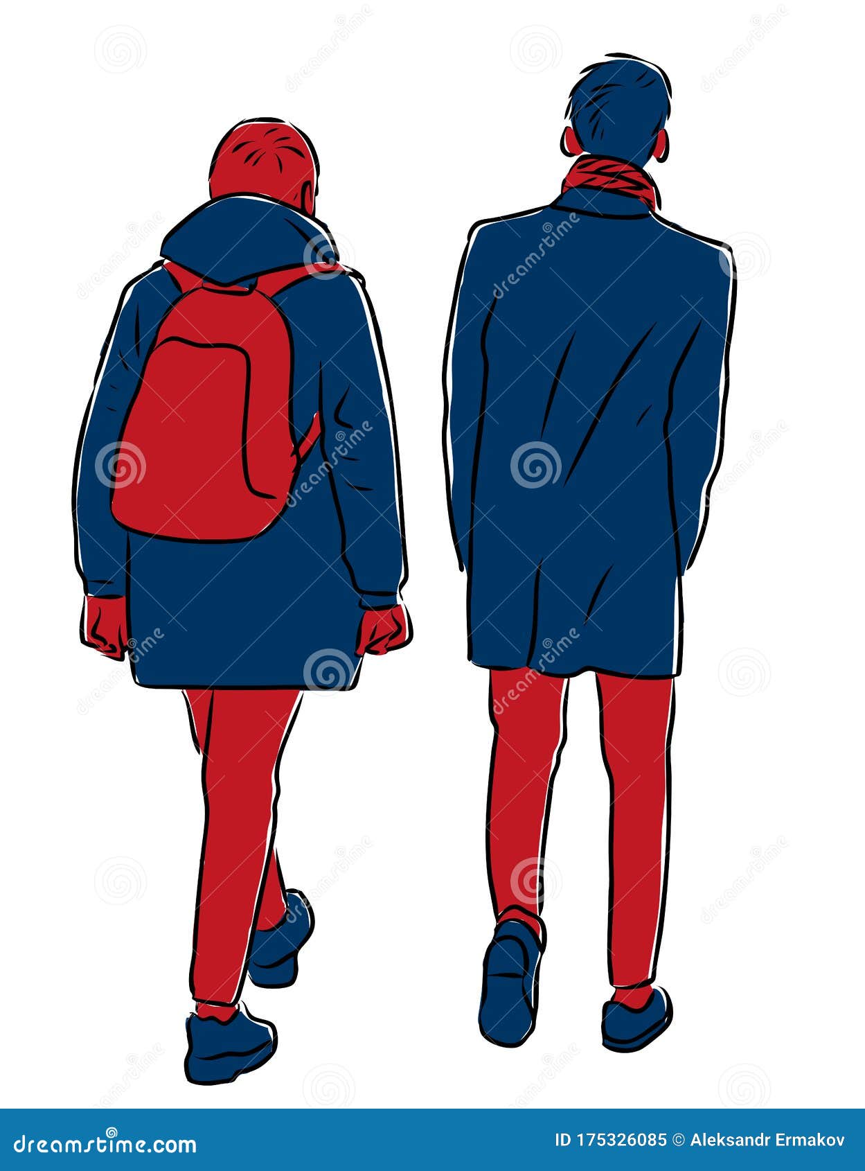 Vector Drawing of Students Friends Walking Along Street Stock Vector ...