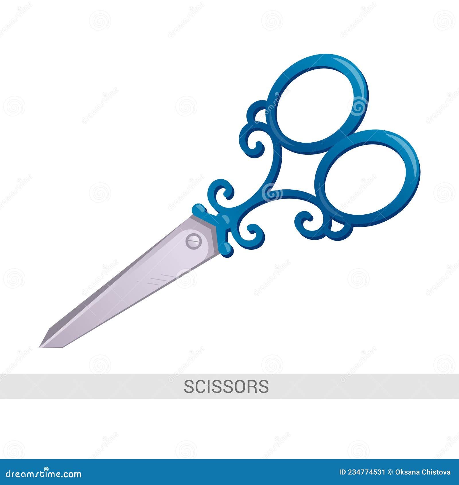 Vector Drawing. Scissors with a Blue Handle on a White Background ...