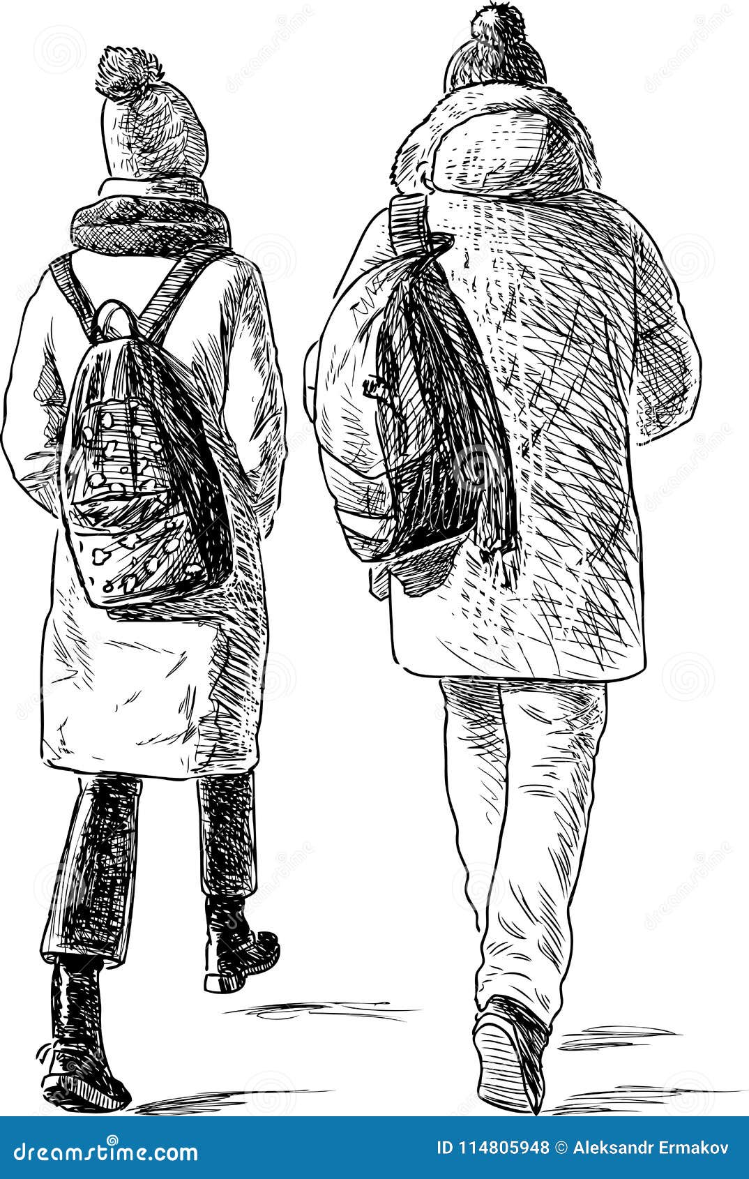 Sketch of the Students Going To School Stock Vector - Illustration of ...