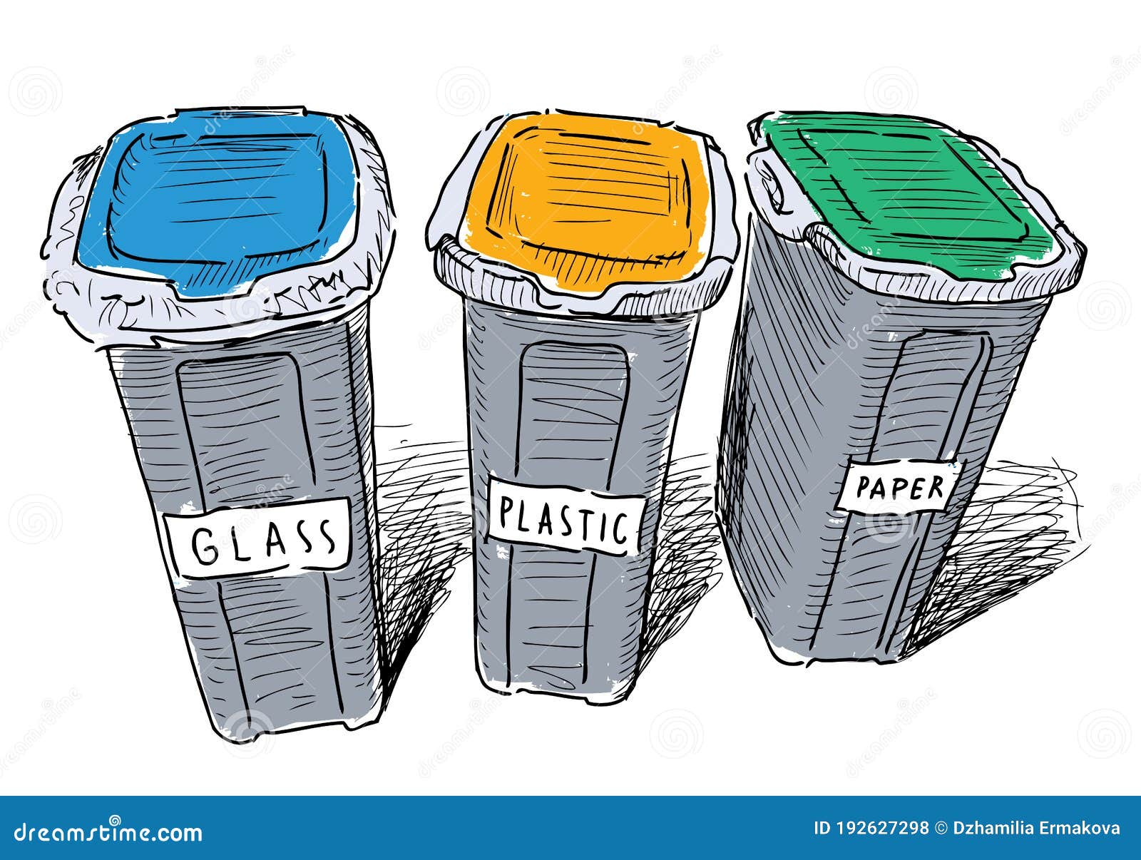 Vector Drawing of Trash Cans with Sorting on Paper, Plastic and Glass ...