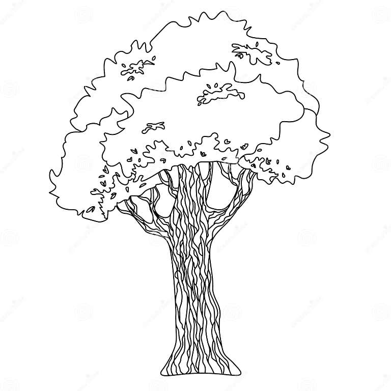 Vector Drawing of a Tree with a Crown and a Trunk. Stock Illustration ...