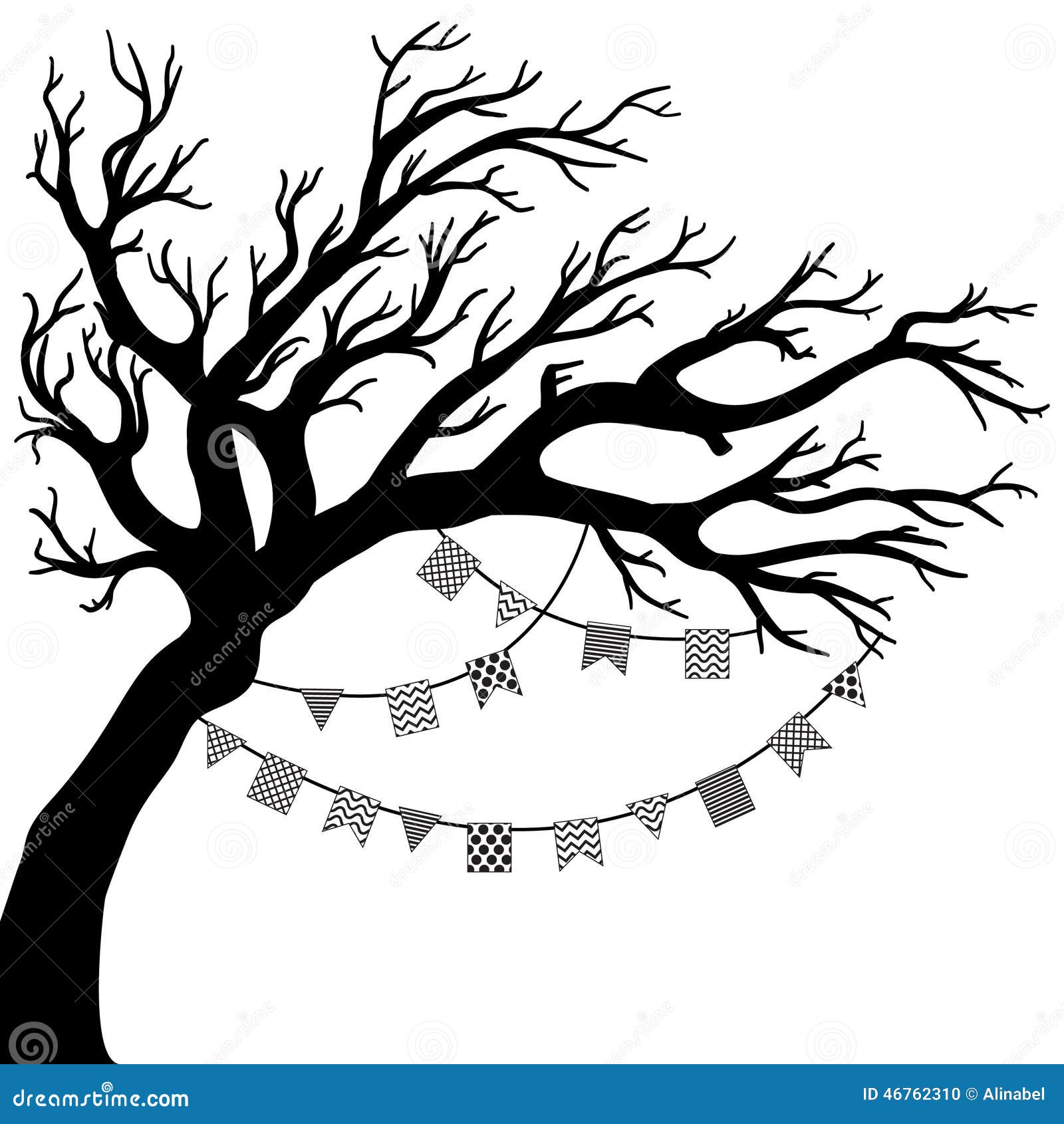 Vector Drawing of the Tree with Flags Stock Vector - Illustration of ...