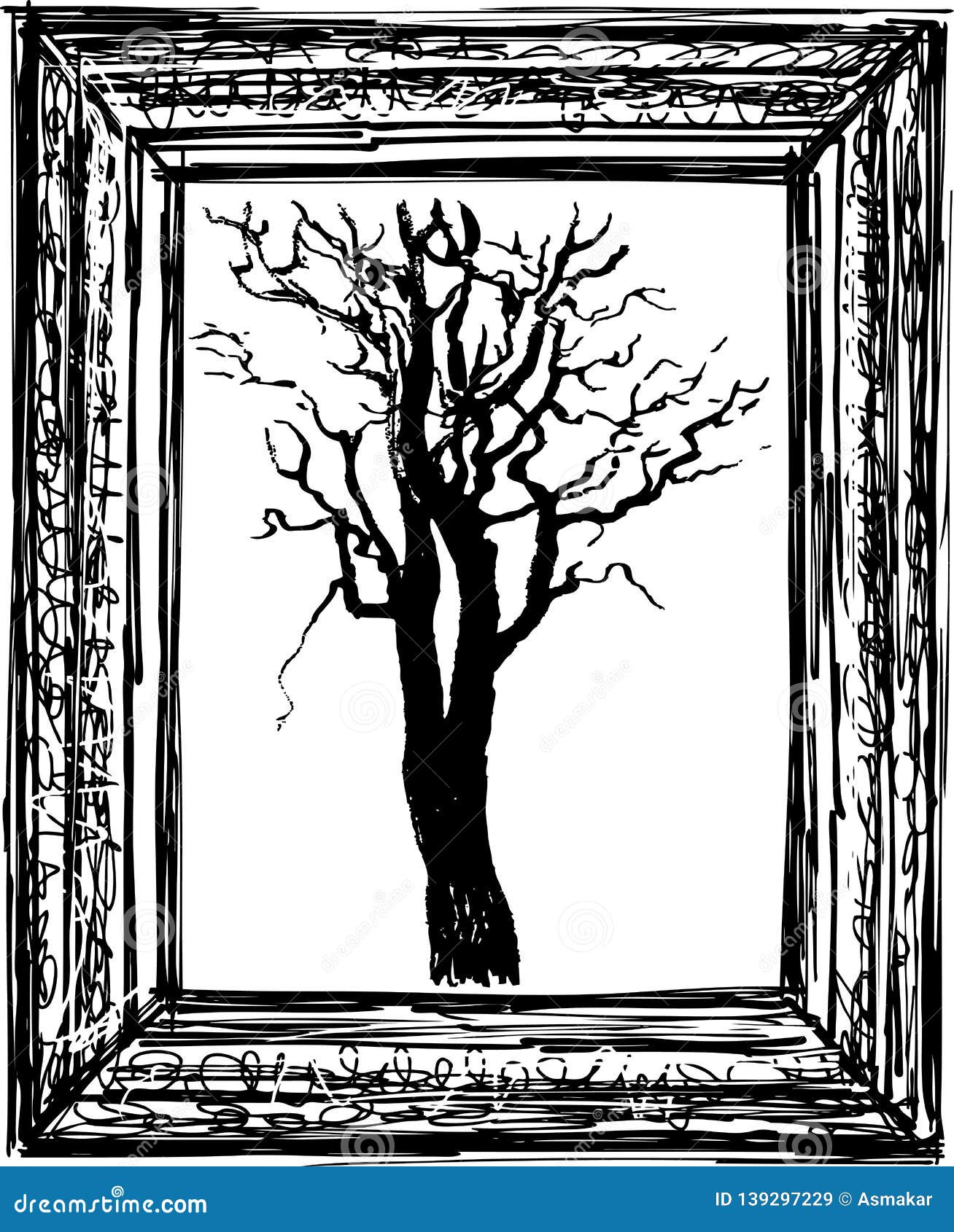 A Sketch of Tree Silhouette in Old Frame Stock Vector - Illustration of ...