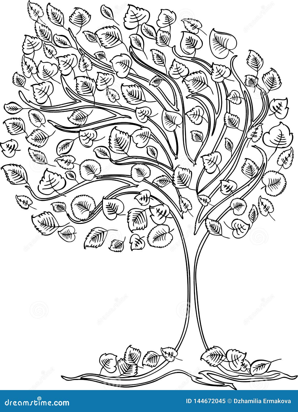 Vector Drawing of a Tree in the Wind Stock Vector - Illustration of ...