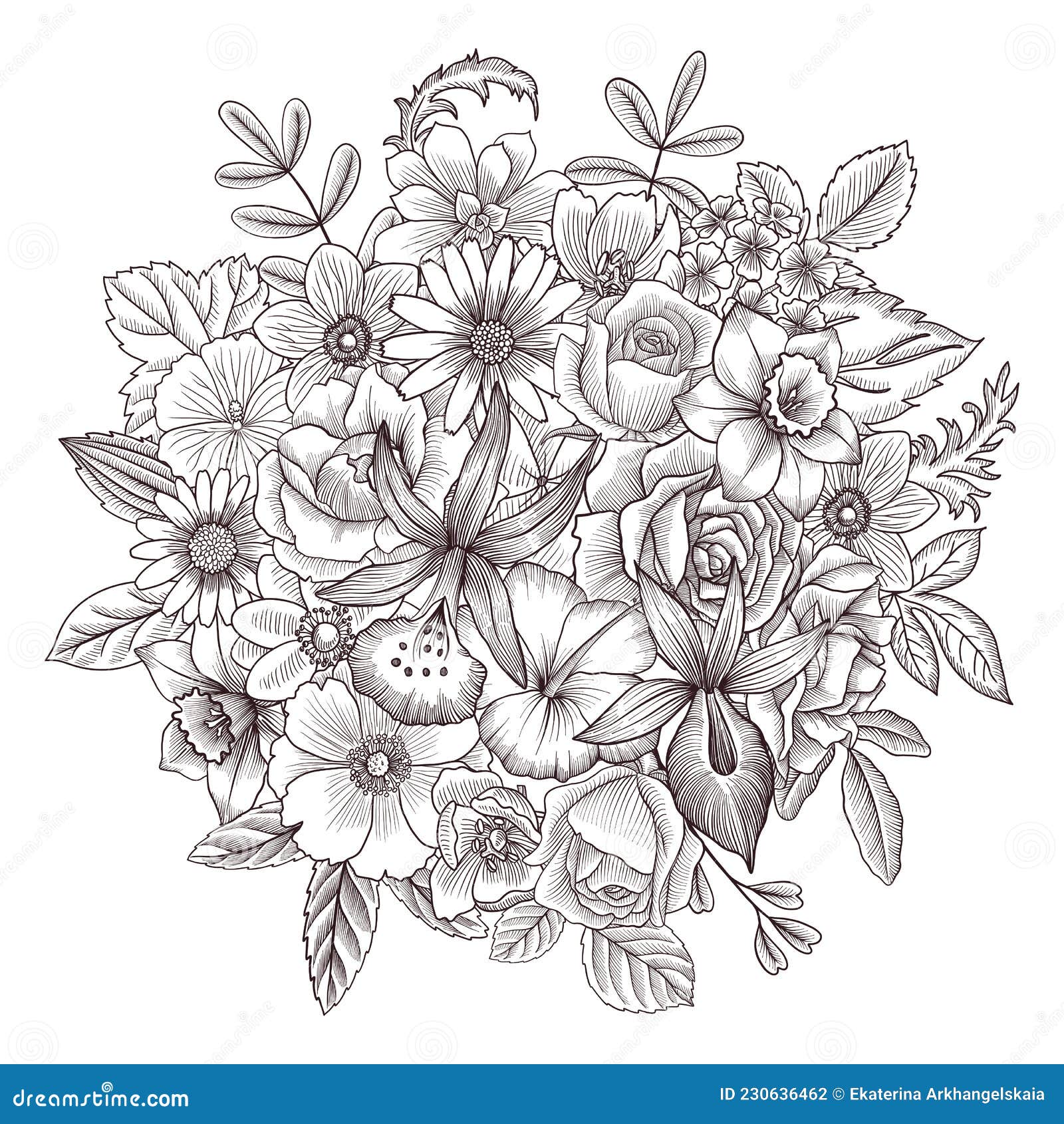 Vector Drawing Vintage Composition with Flowers Stock Vector ...