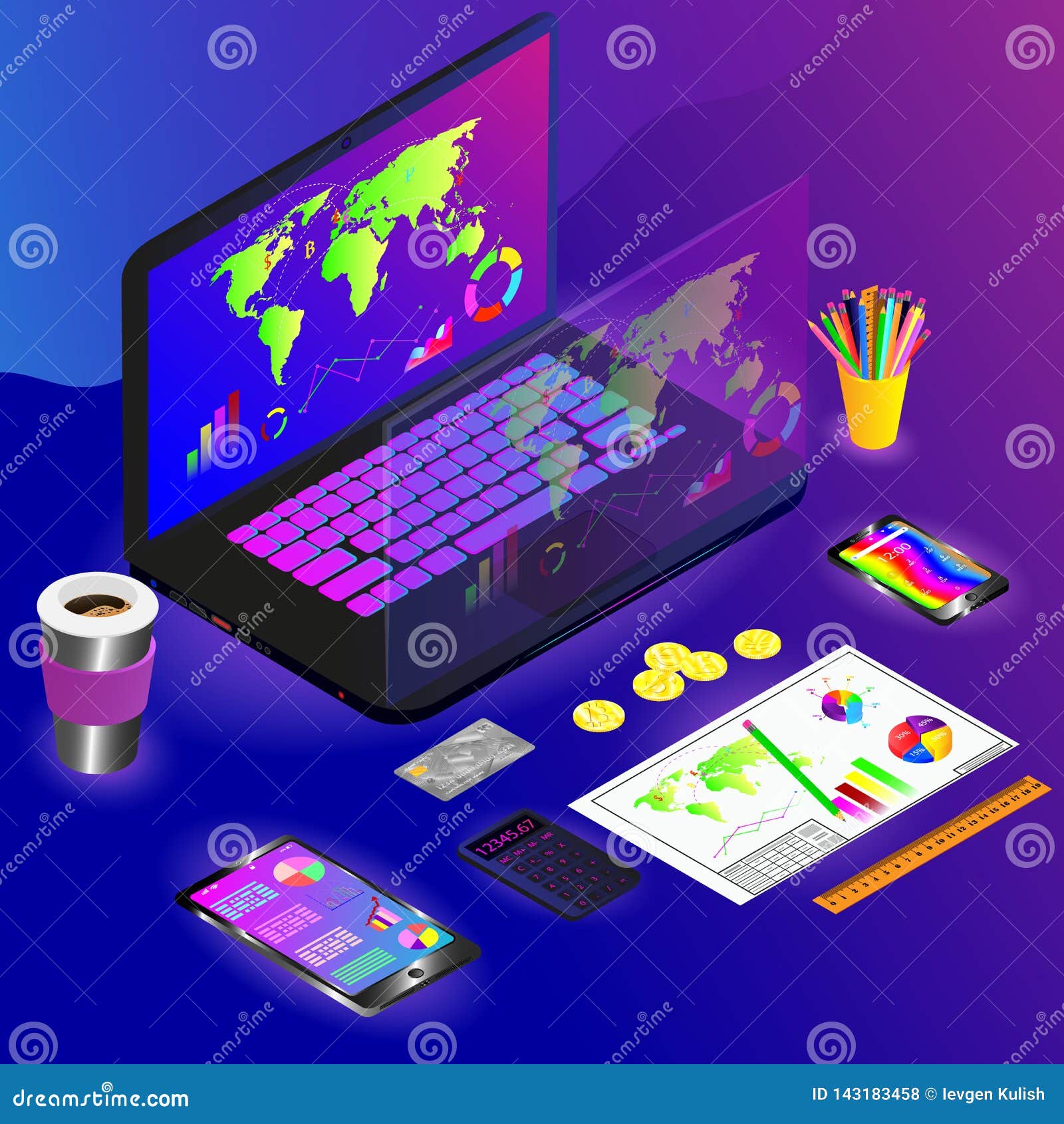 Vector Drawing of the Workspace with Different Gadgets and Drawing with ...