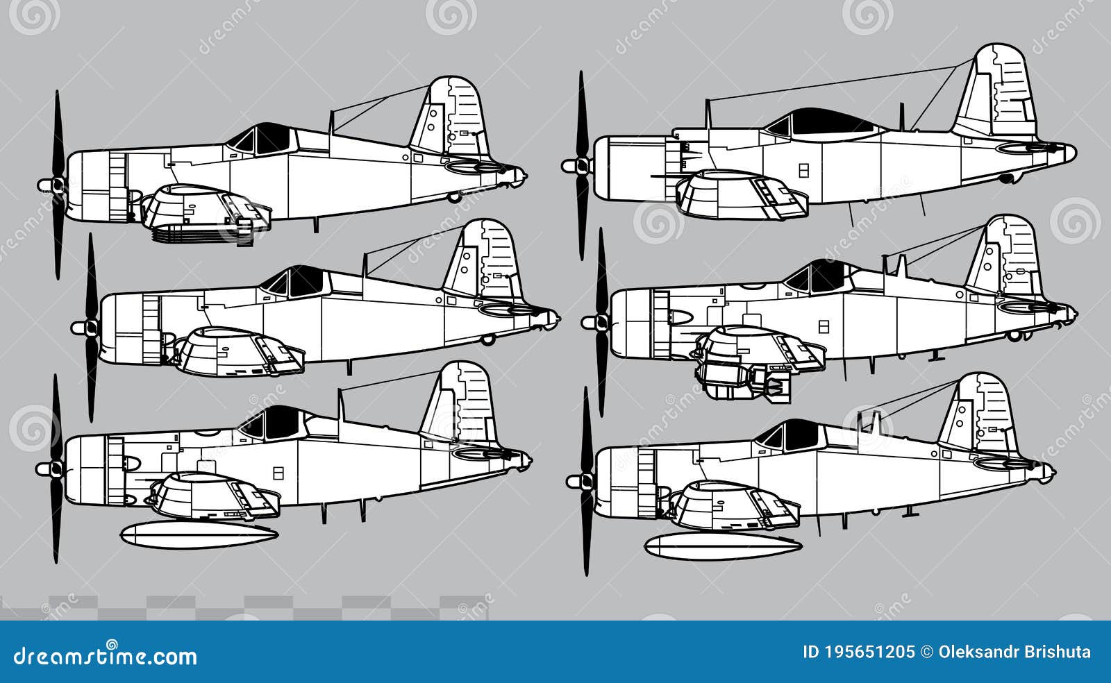 Chance Vought F4U Corsair. Vector Drawing of World War 2 Navy Fighter ...