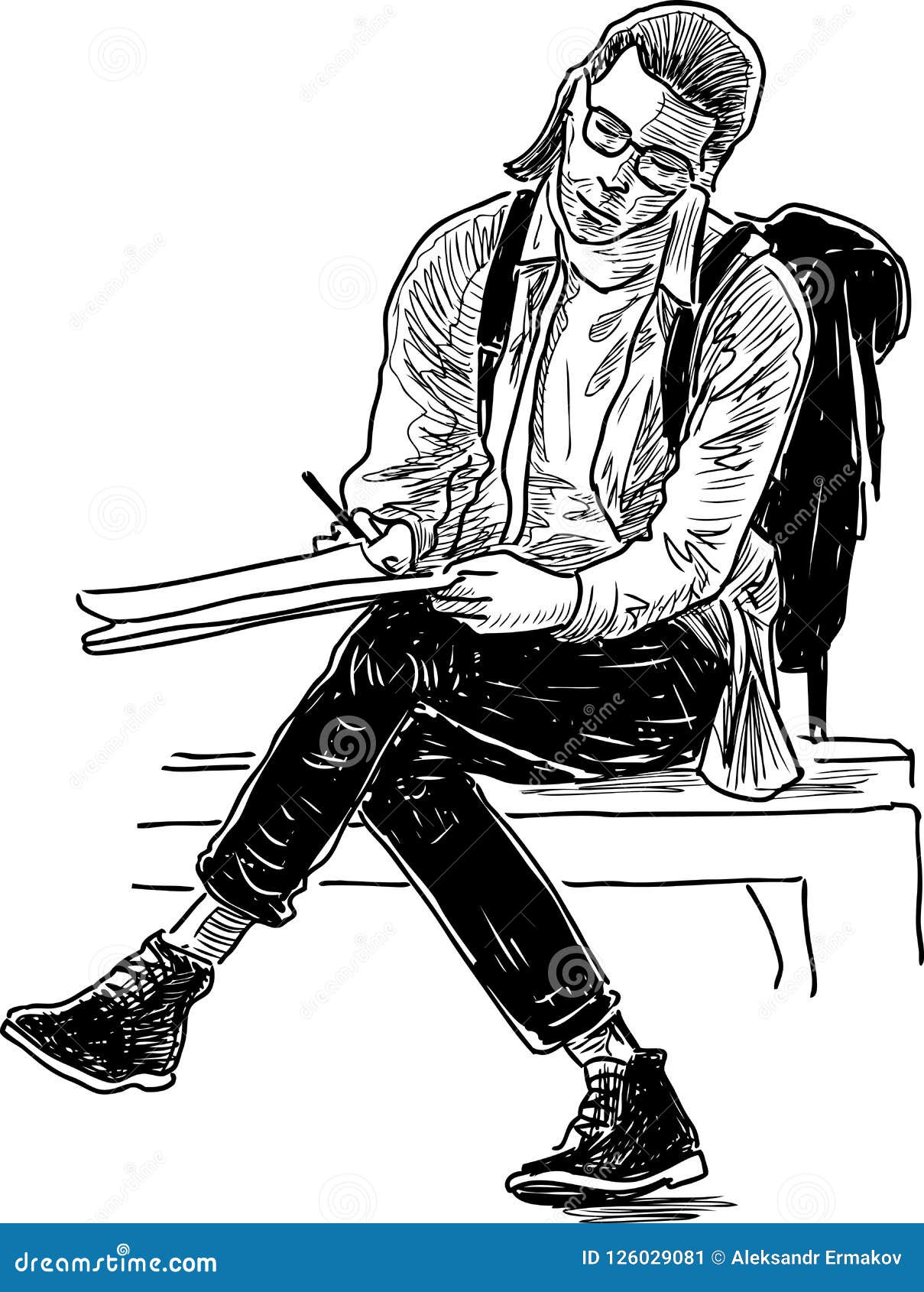 A young artist sketching stock vector. Illustration of people - 126029081