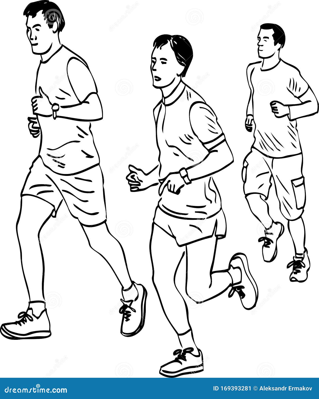 Vector Image of Outlines Running Young Men Stock Vector - Illustration ...