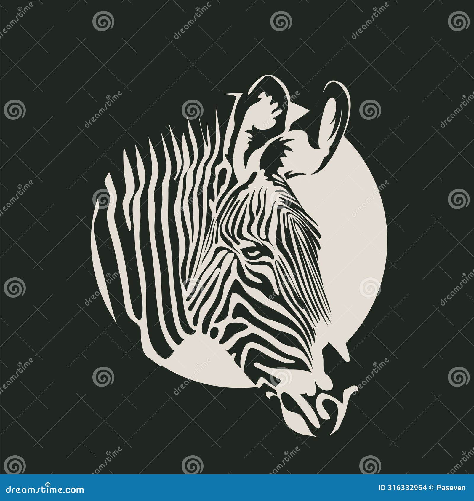 Vector Drawing of a Zebra Head in a Circle Stock Vector - Illustration ...