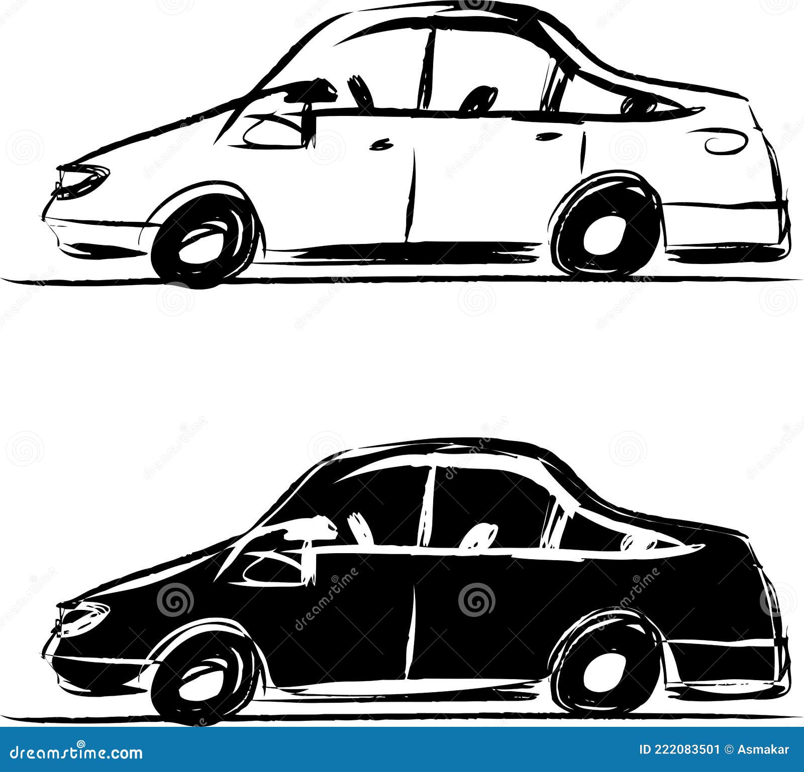 Vector Drawings of Contour and Silhouette of Abstract Car Stock Vector ...