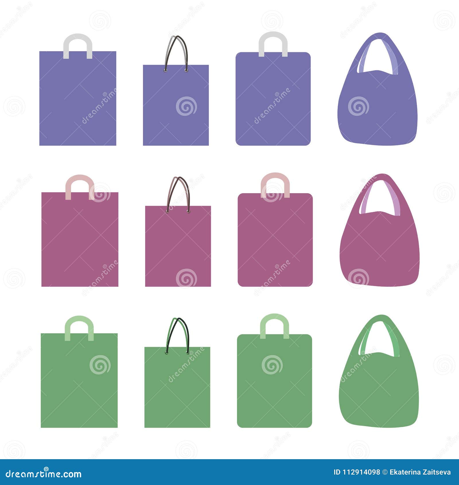 Vector Drawings Paper and Polyethylene Pink Blue Green Bags with ...