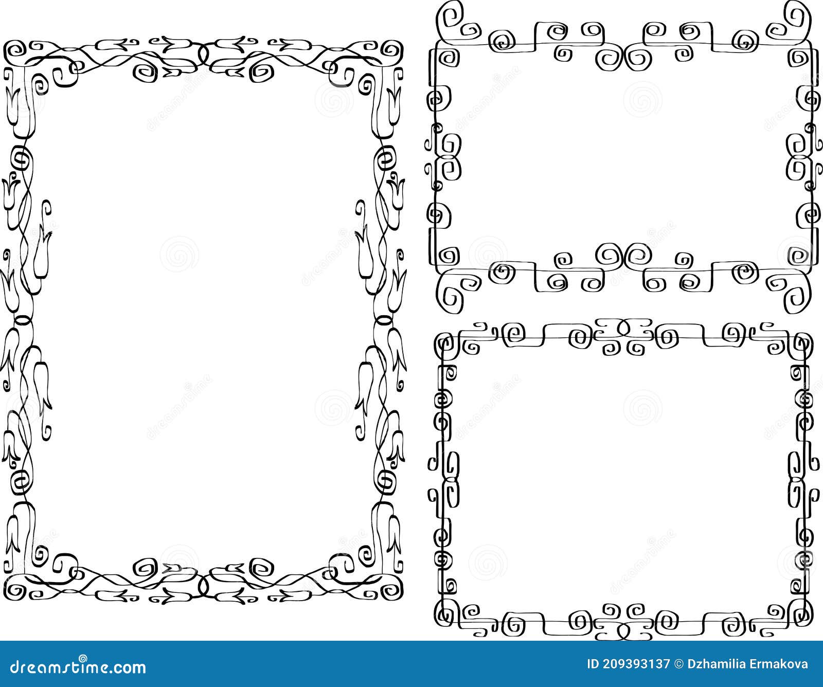 Vector Drawings of Set Decorative Abstract Frames Stock Vector ...