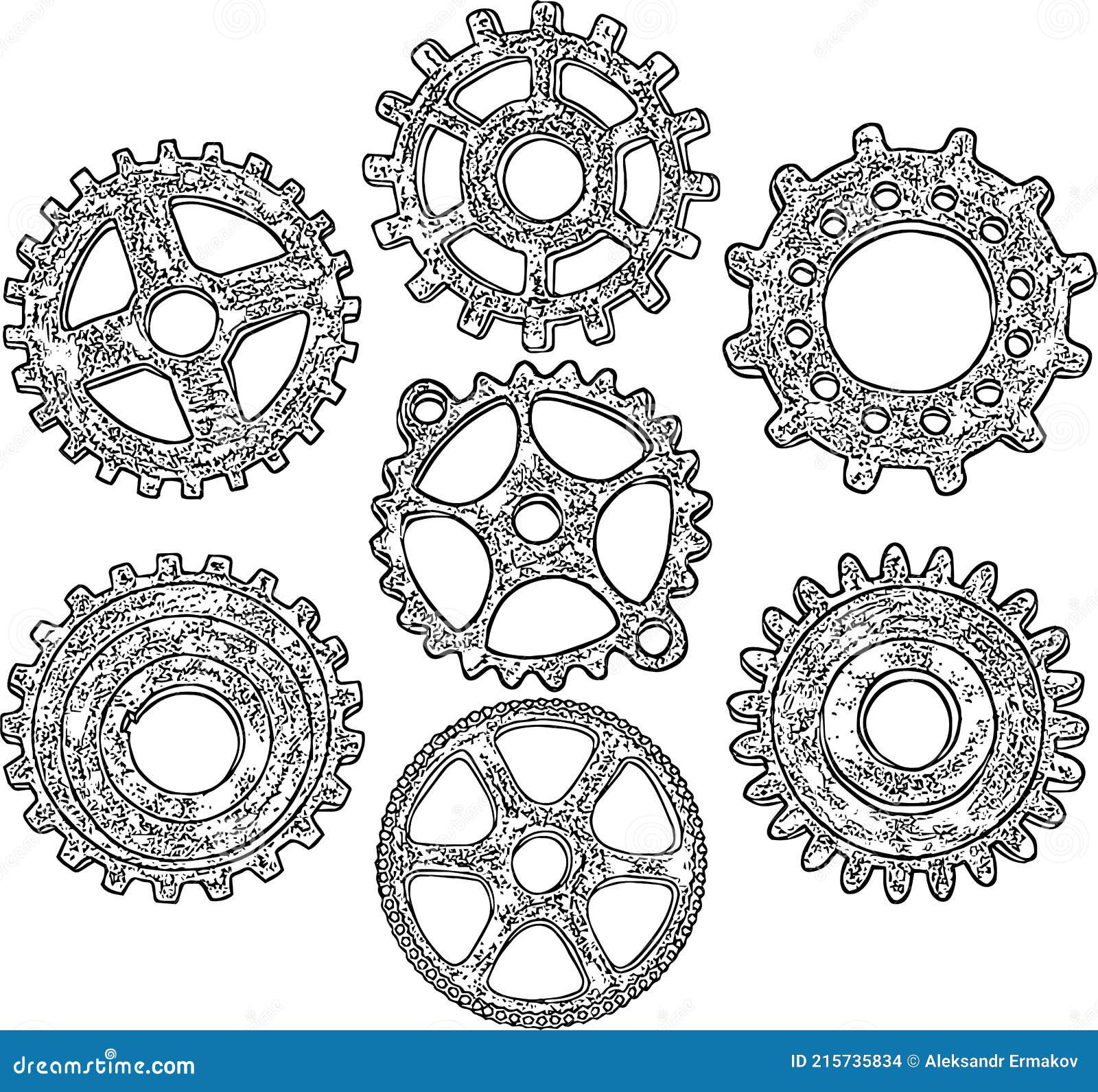 Vector Drawings of Set Different Textured Gears Stock Vector ...