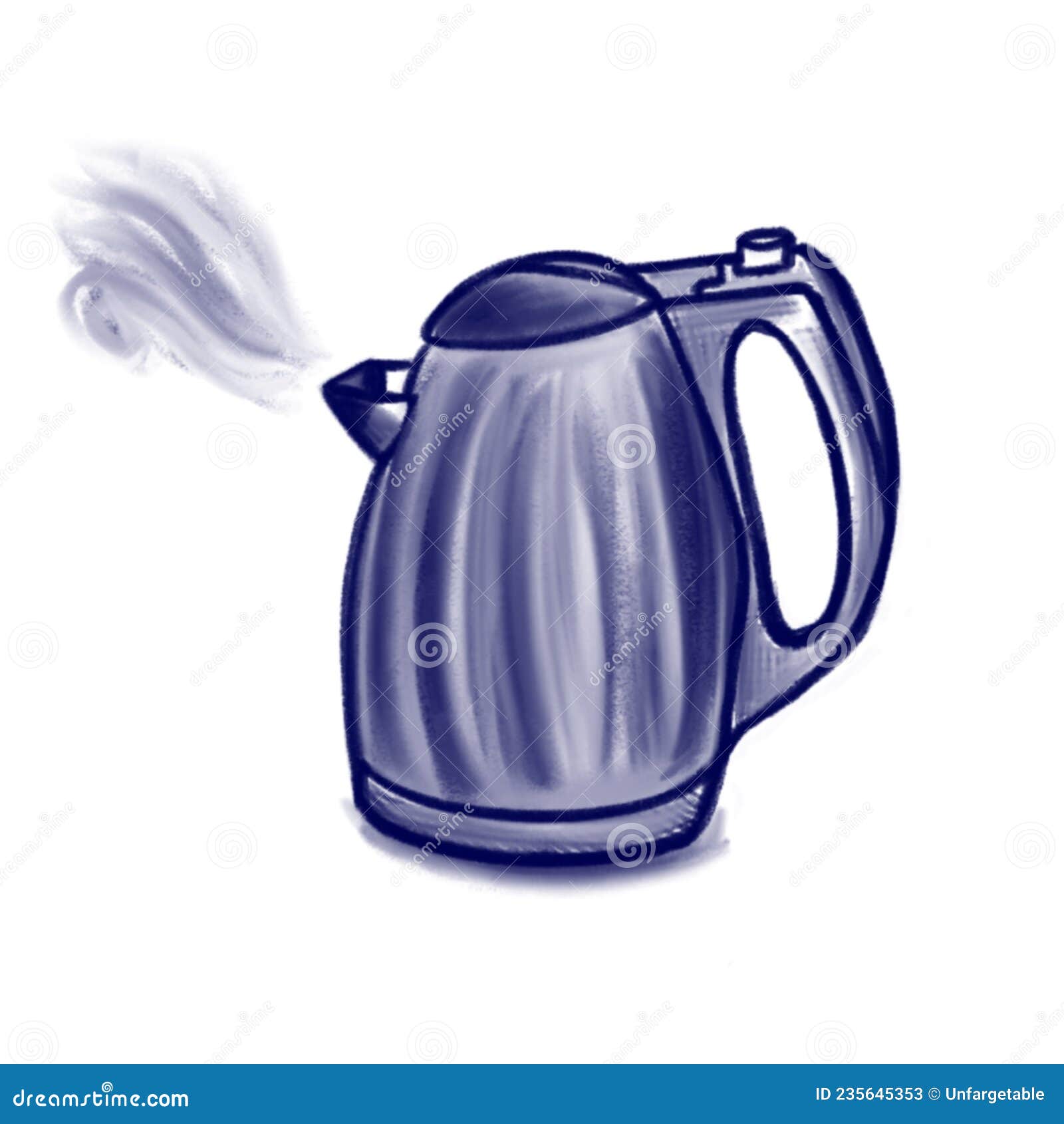 Vector Drawn Sketch of an Electric Kettle, Doodle Style with Blue Lines ...