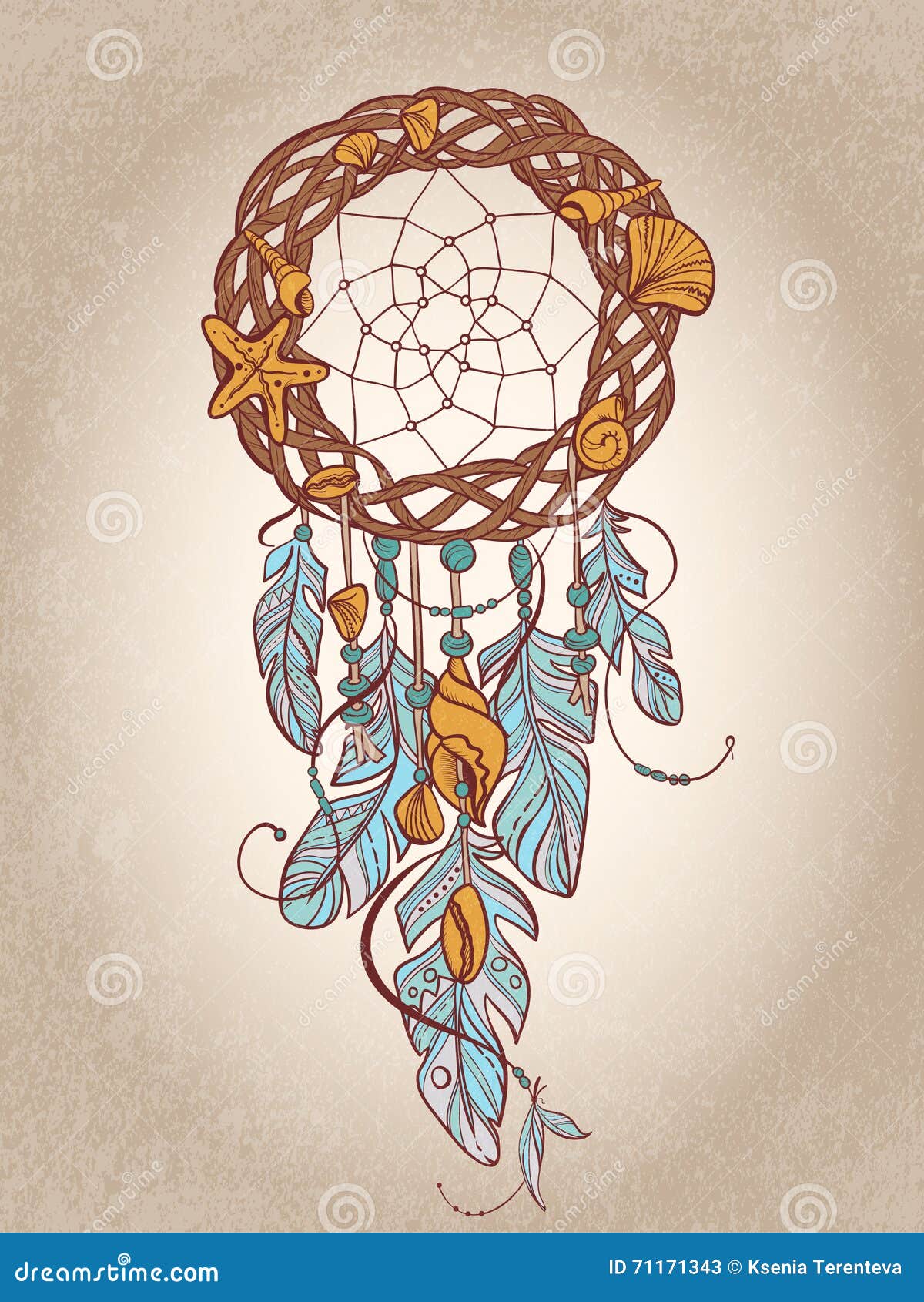 Vector Dreamcatcher Amulet of Sea Style, Native American Indian ...