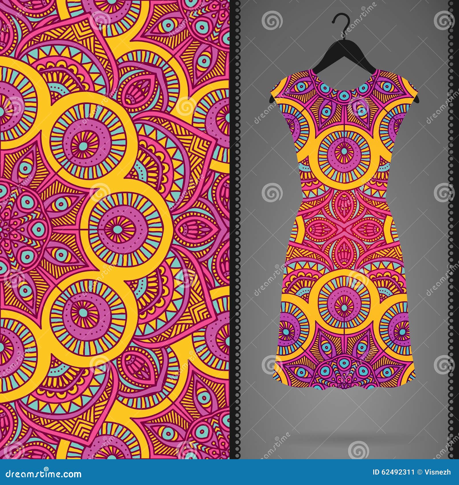 Vector Dress with Seamless Pattern Stock Illustration - Illustration of ...