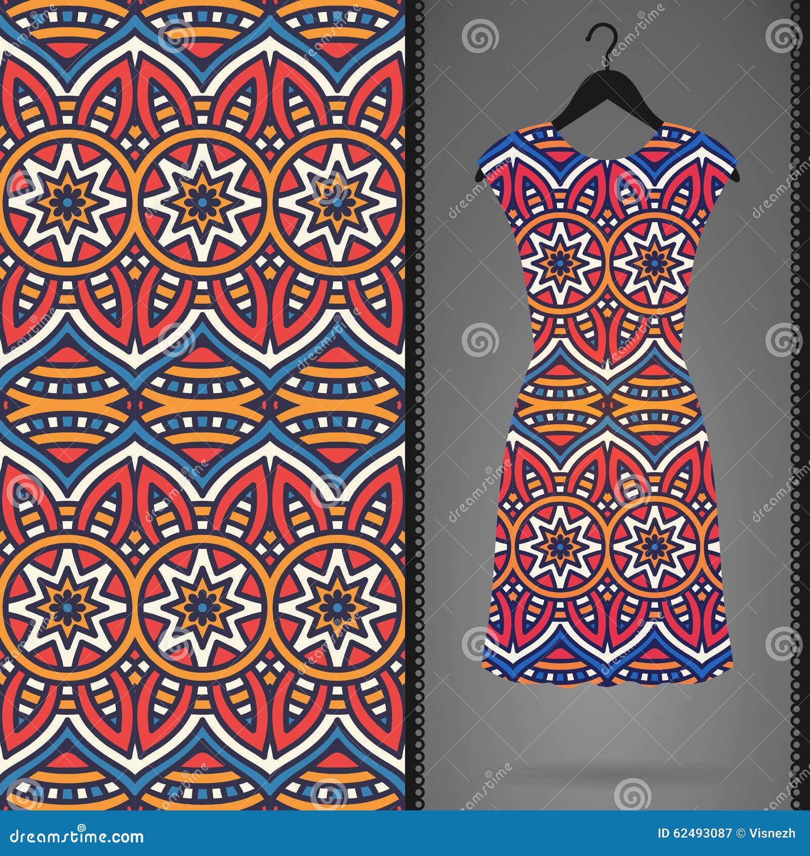 Vector Dress with Seamless Pattern Stock Vector - Illustration of india ...