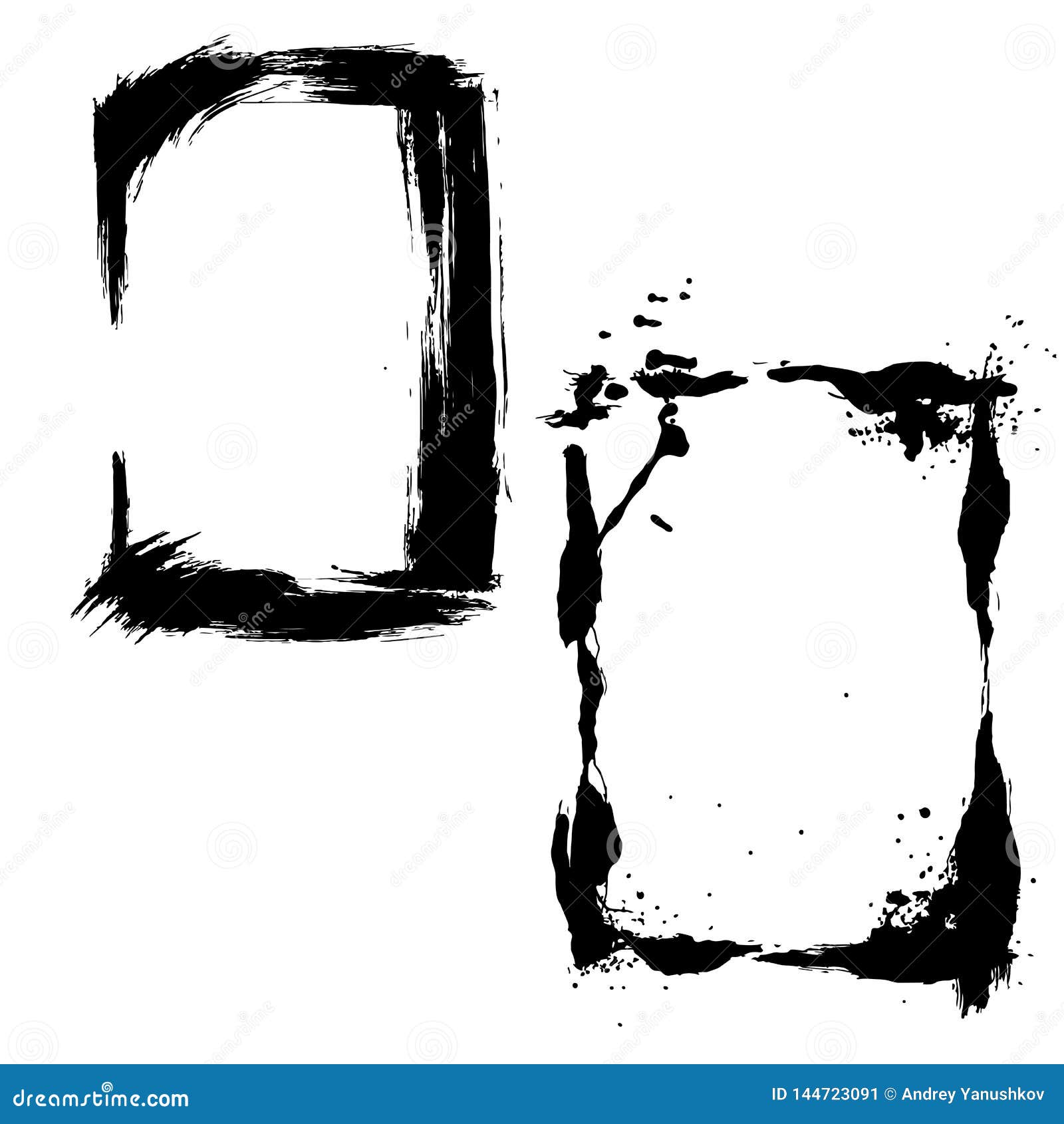 Vector Dry Brush Frames. Hand Drawn Artistic Frames. Black and White ...