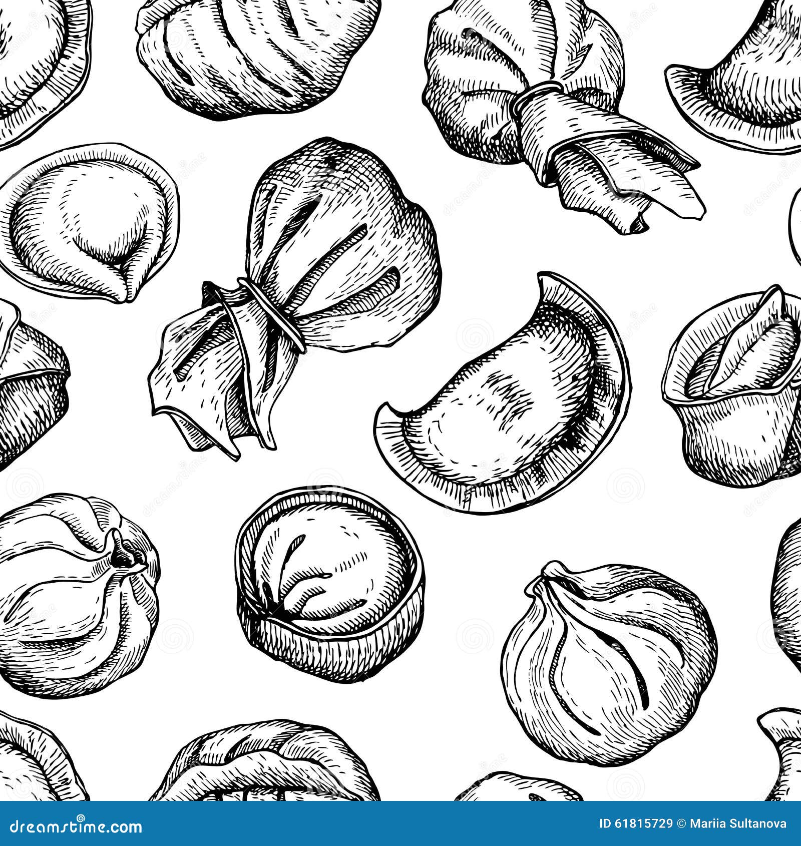 Vector Dumplings Pattern. Vintage Sketch Illustration Stock Vector ...