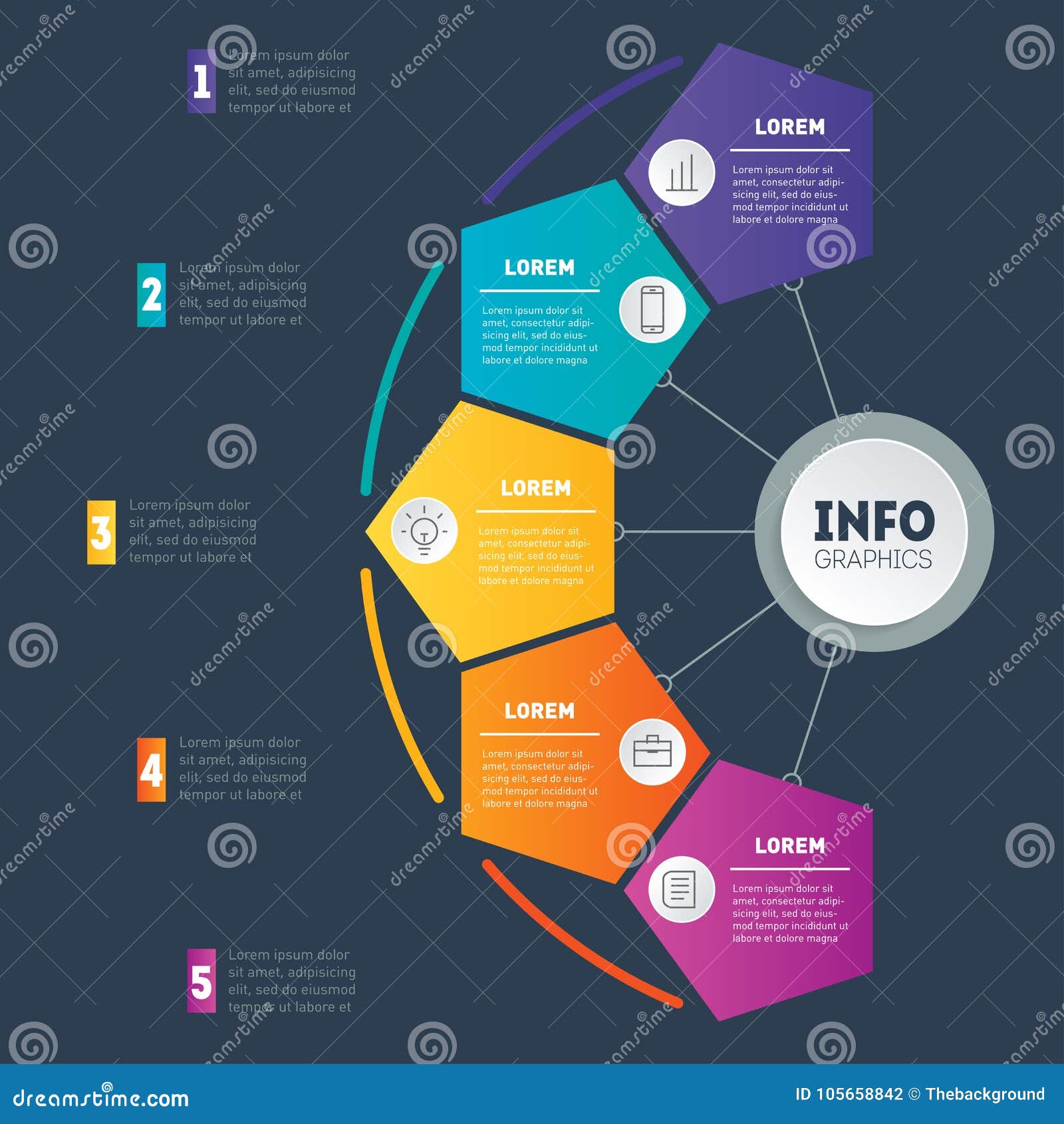 Vector Dynamic Infographics of 5 Technology or Education Process Stock ...