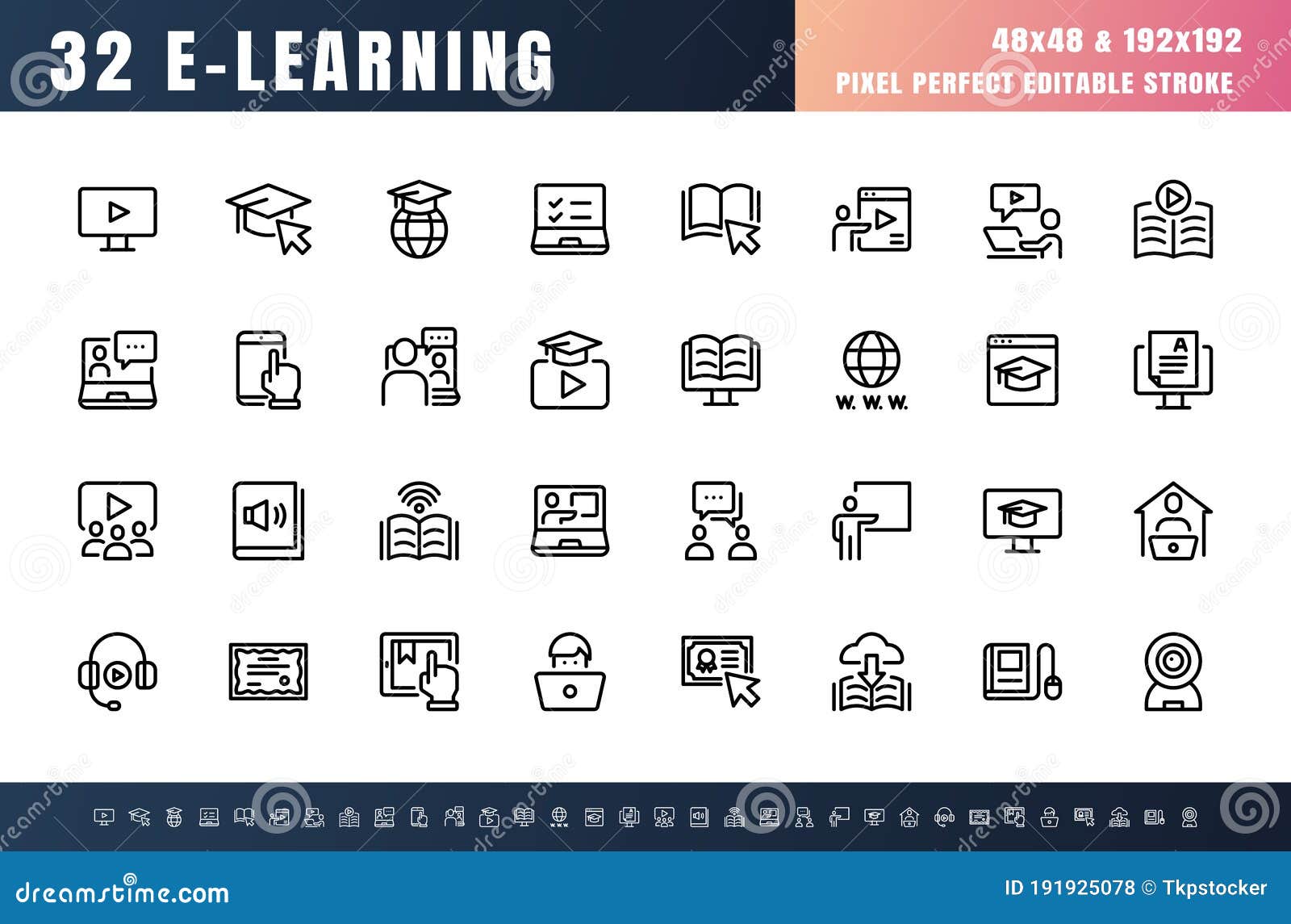 E-learning Icon Set. Online Education Symbols. Hand Drawn Vector ...