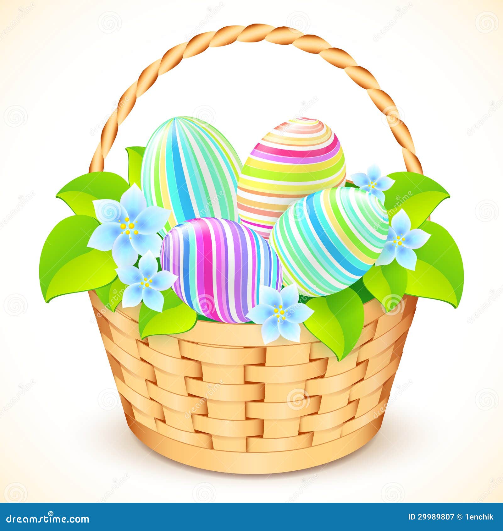 Easter Bucket with Flowers and Decorated Eggs Stock Vector ...